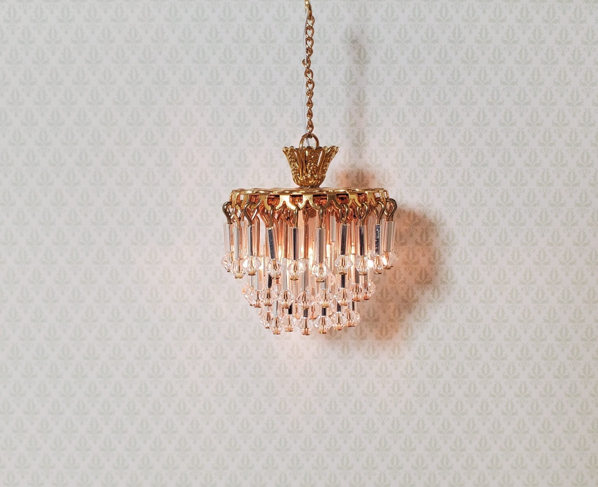 Dollhouse Art Deco Waterfall Crystal Ceiling Light Real Glass 12 Volt 1:12 Scale - MiniatureCrush