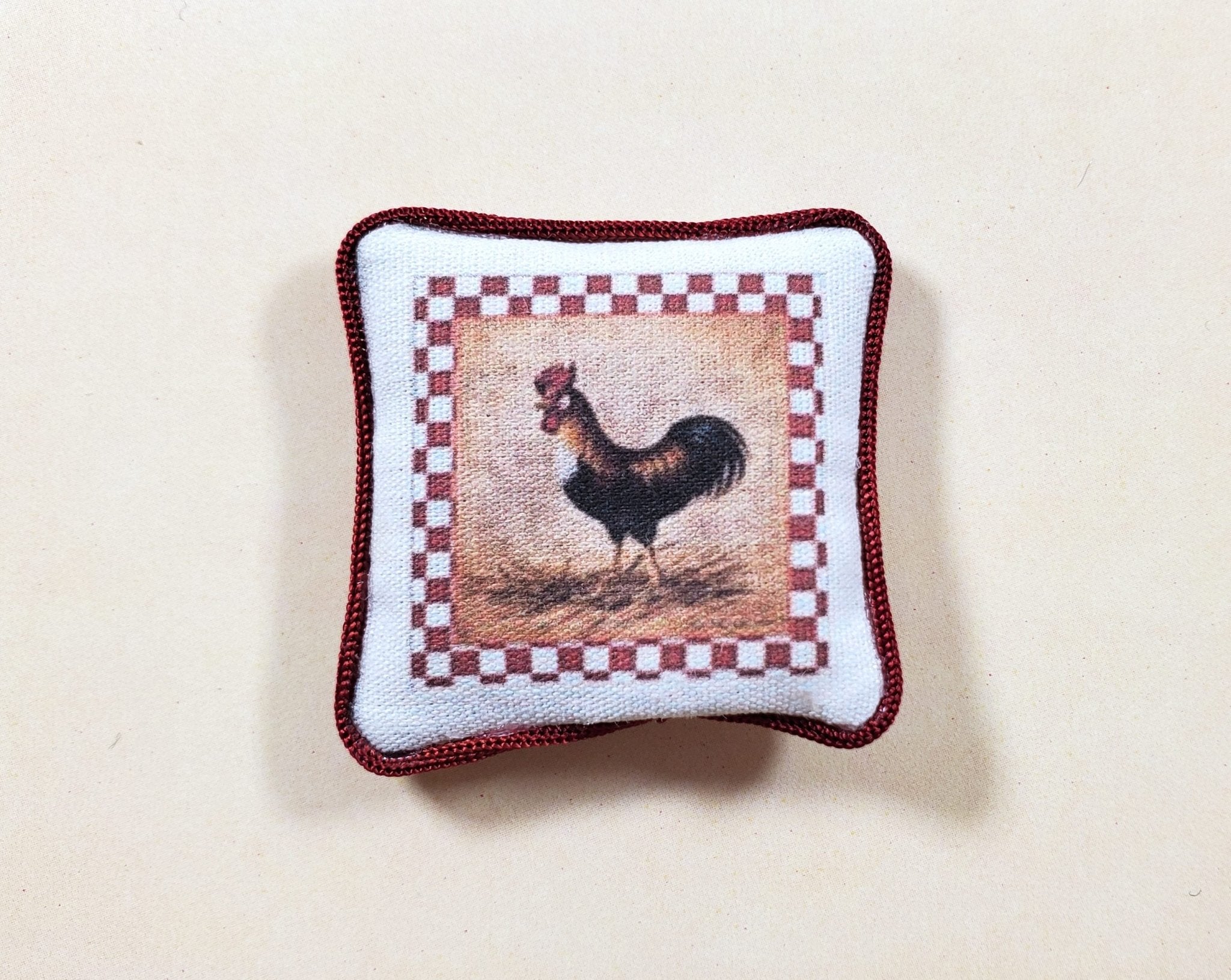 Dollhouse Checkered Rooster Pillow Handmade 1:12 Scale Miniature ...