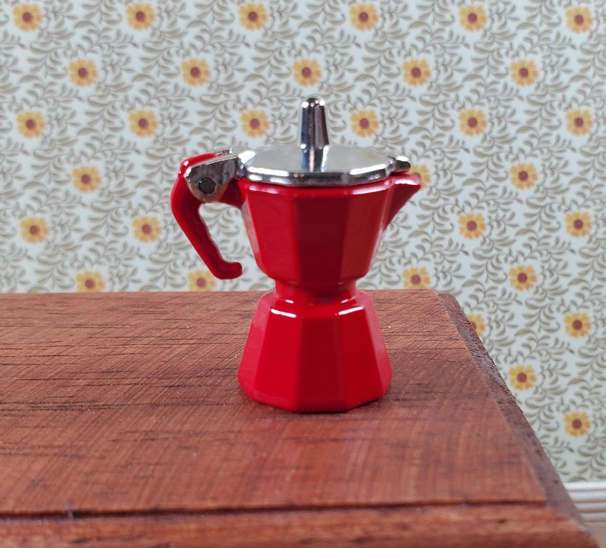 Dollhouse Moka Coffee Pot Maker Opening Top Red Metal 1 12 Scale