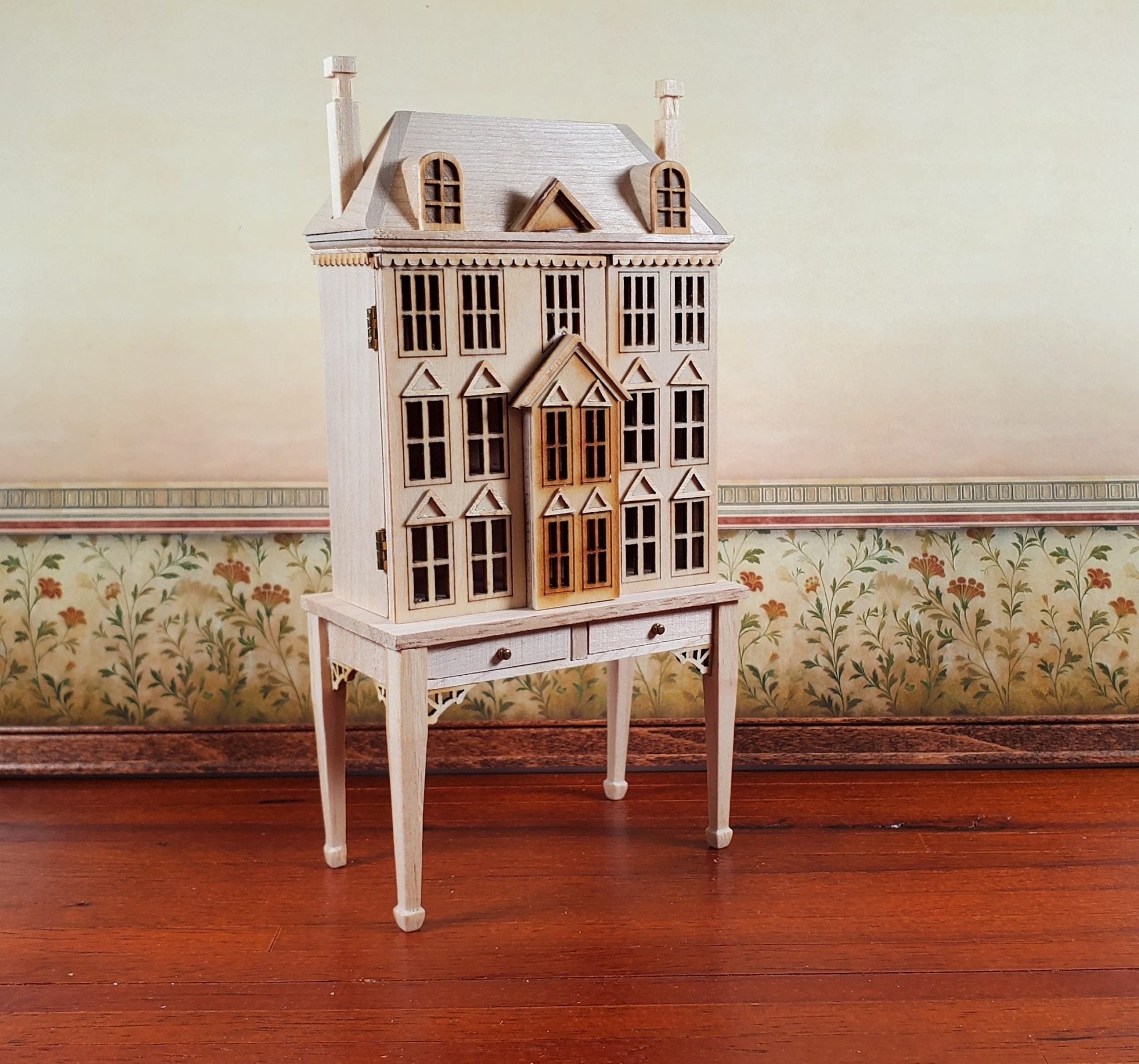 1:144 Scale Dollhouse with Table Unpainted 3 Level Front Opening ...