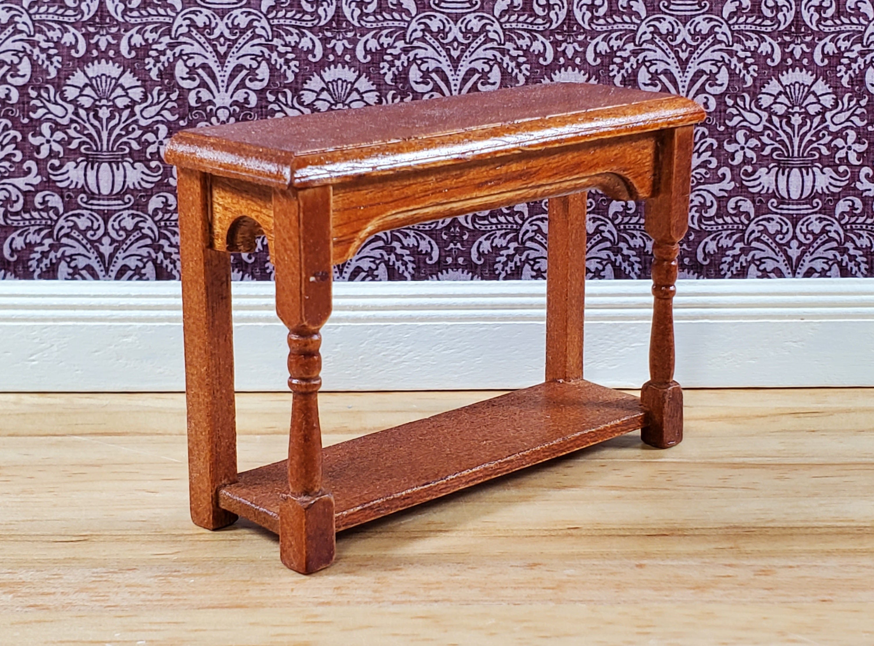 Dollhouse Small Side Table Walnut with Lower Shelf 1:12 Scale Miniatur ...