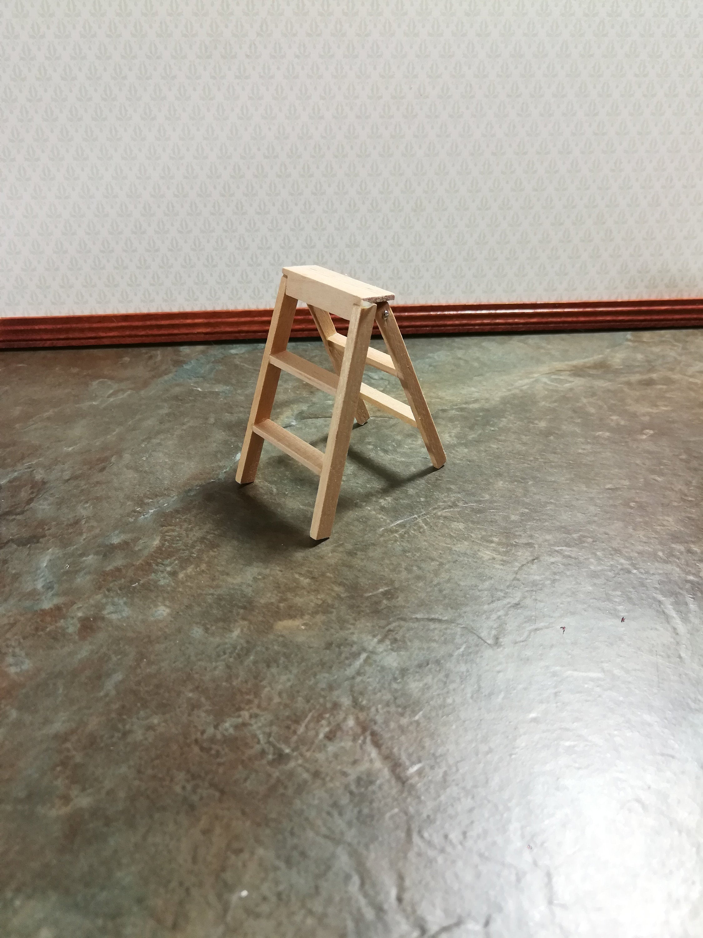 Dollhouse Miniature Step Ladder Short Wood Unpainted Wood DIY 1:12 ...