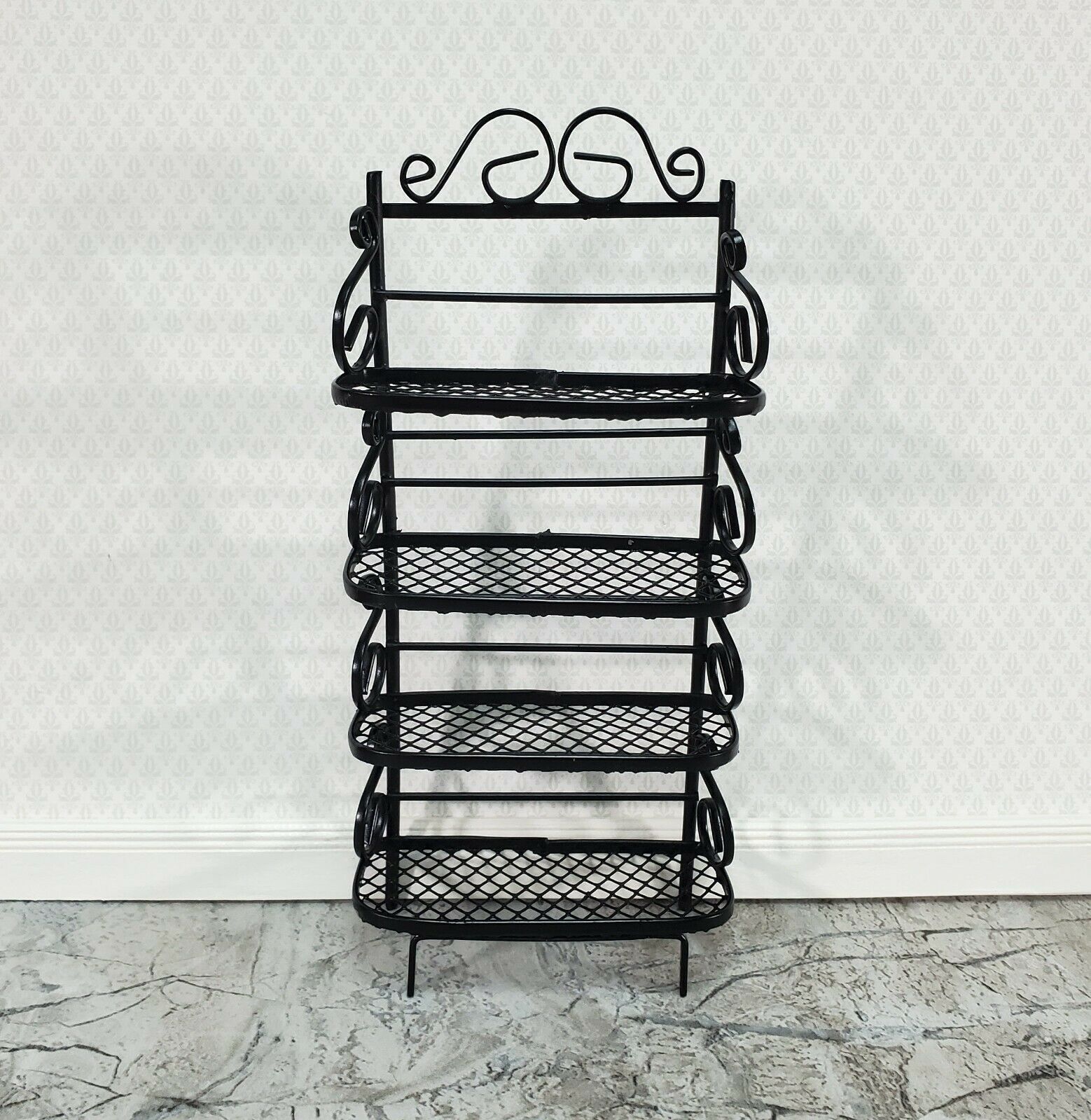 Dollhouse Baker's Rack with 4 Shelves Black Metal 1:12 Scale Miniature ...