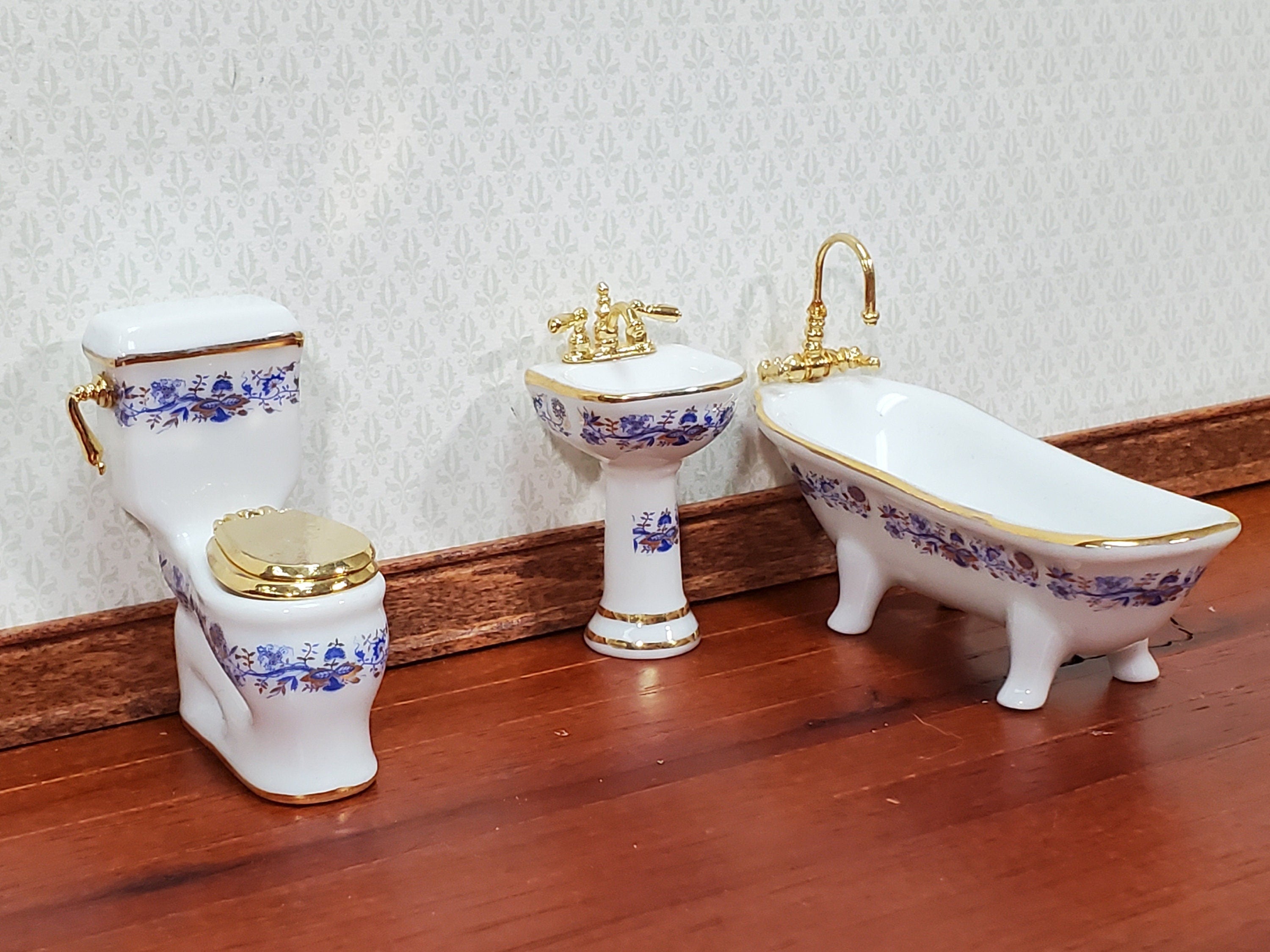 Dollhouse HALF SCALE Bathroom Set Reutter Porcelain Tub Toilet Sink 1 ...