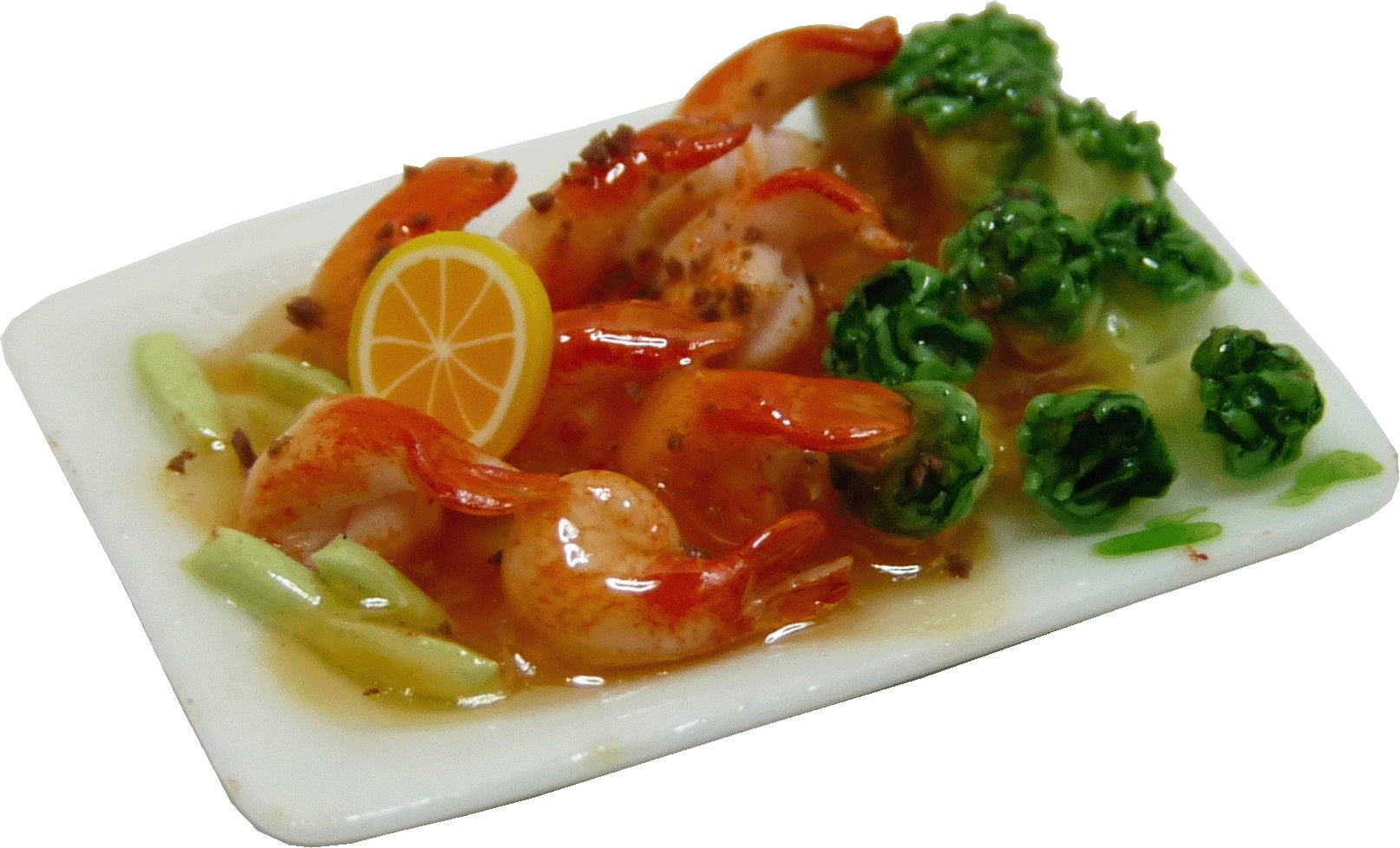 Dollhouse Shrimp and Broccoli on a Square Tray 1:12 Scale Miniature Fo ...