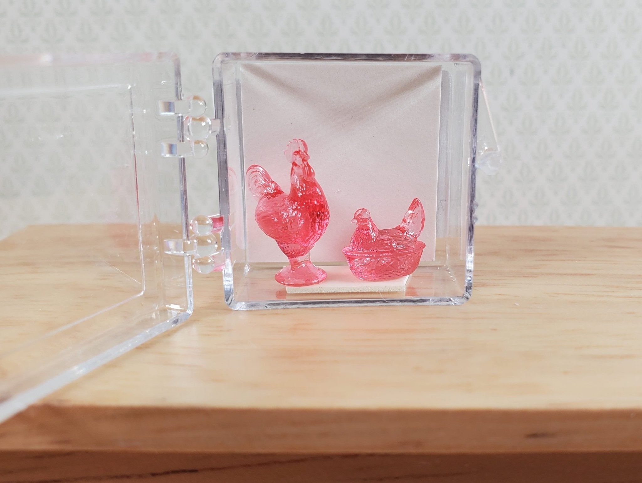 Dollhouse 2 Tiny Pink Rooster & Hen Figurines 1:12 Scale by Chrysnbon ...