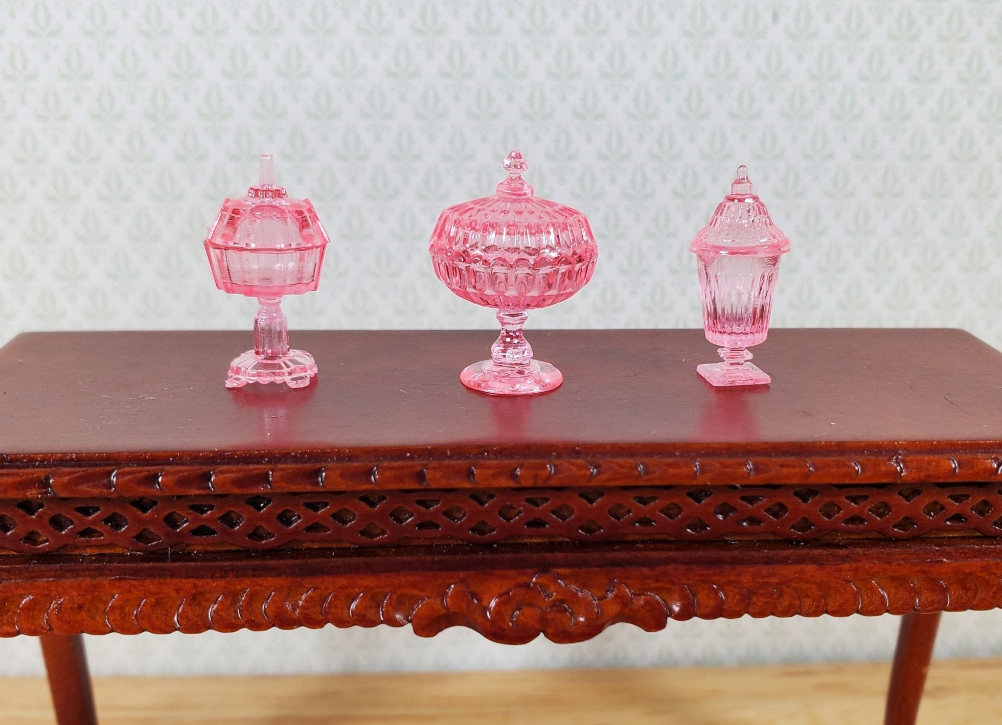 Dollhouse 3 Tiny Pink Candy Dishes with Lids 1:12 Scale by Chrysnbon ...