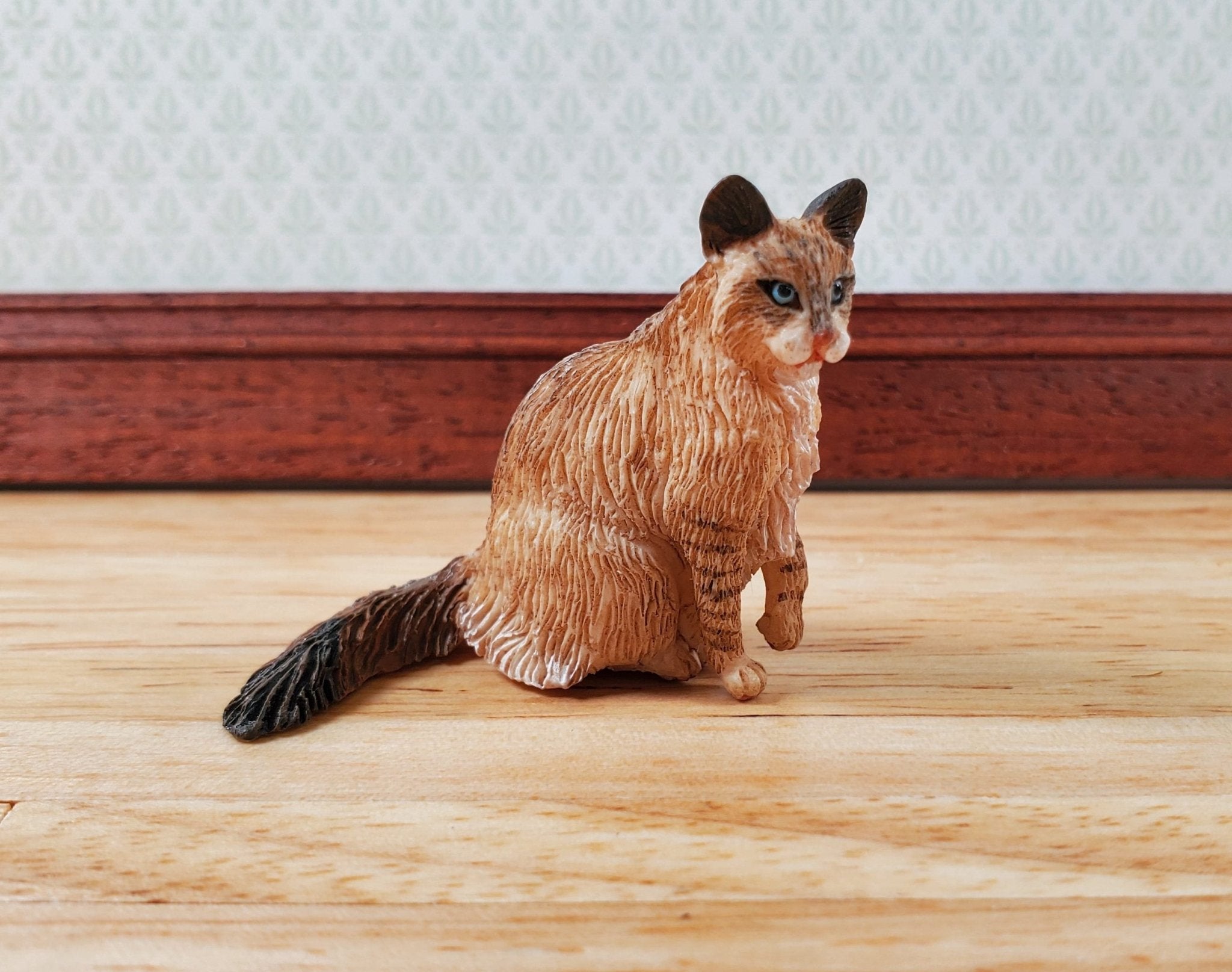 Dollhouse Cat Brown Fluffy Tail 1:12 Scale (Large) Miniature Kitty Pet ...