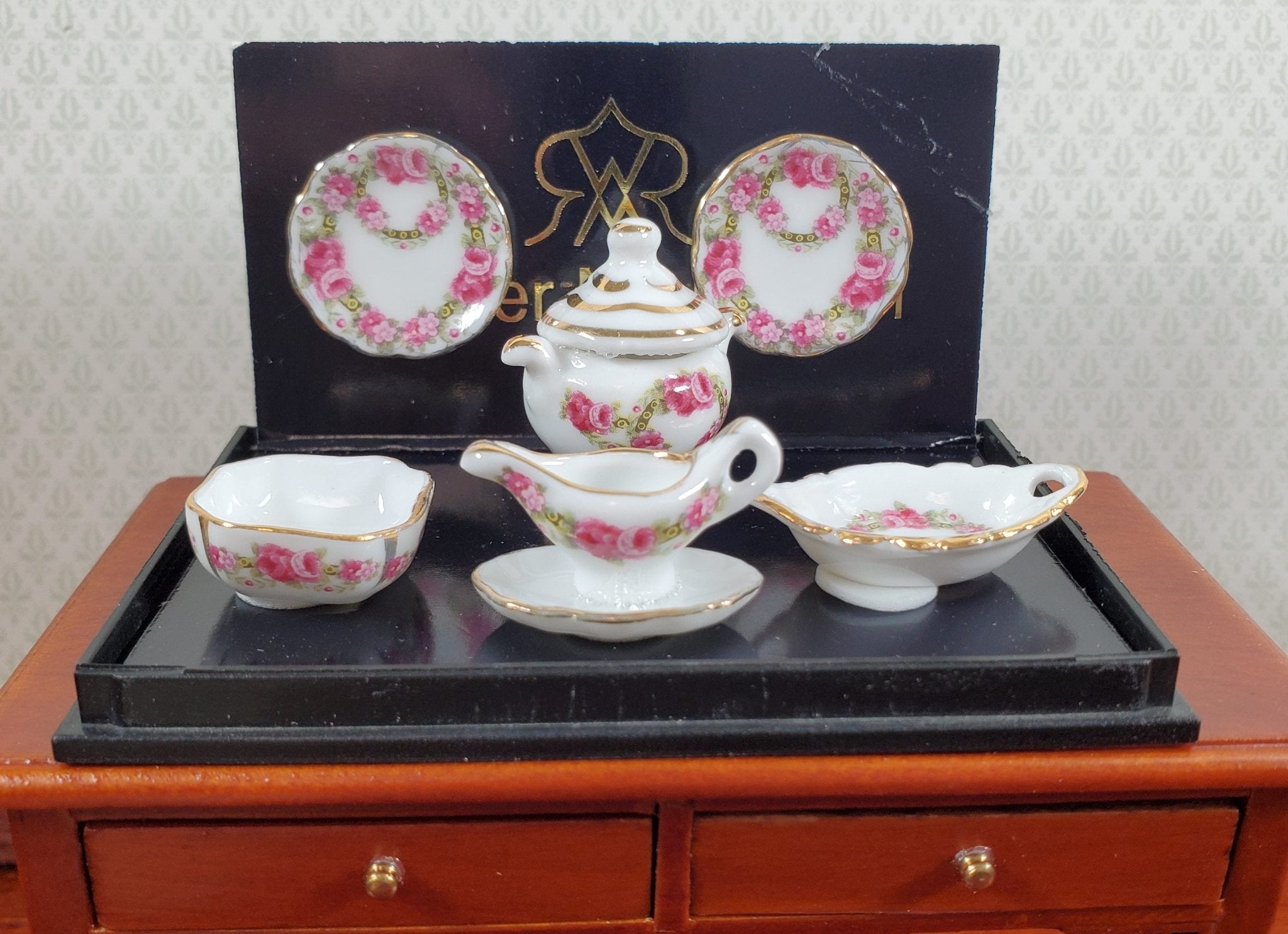 Dollhouse Dinner Set Reutter Porcelain Rose Design 1:12 Scale Plates ...