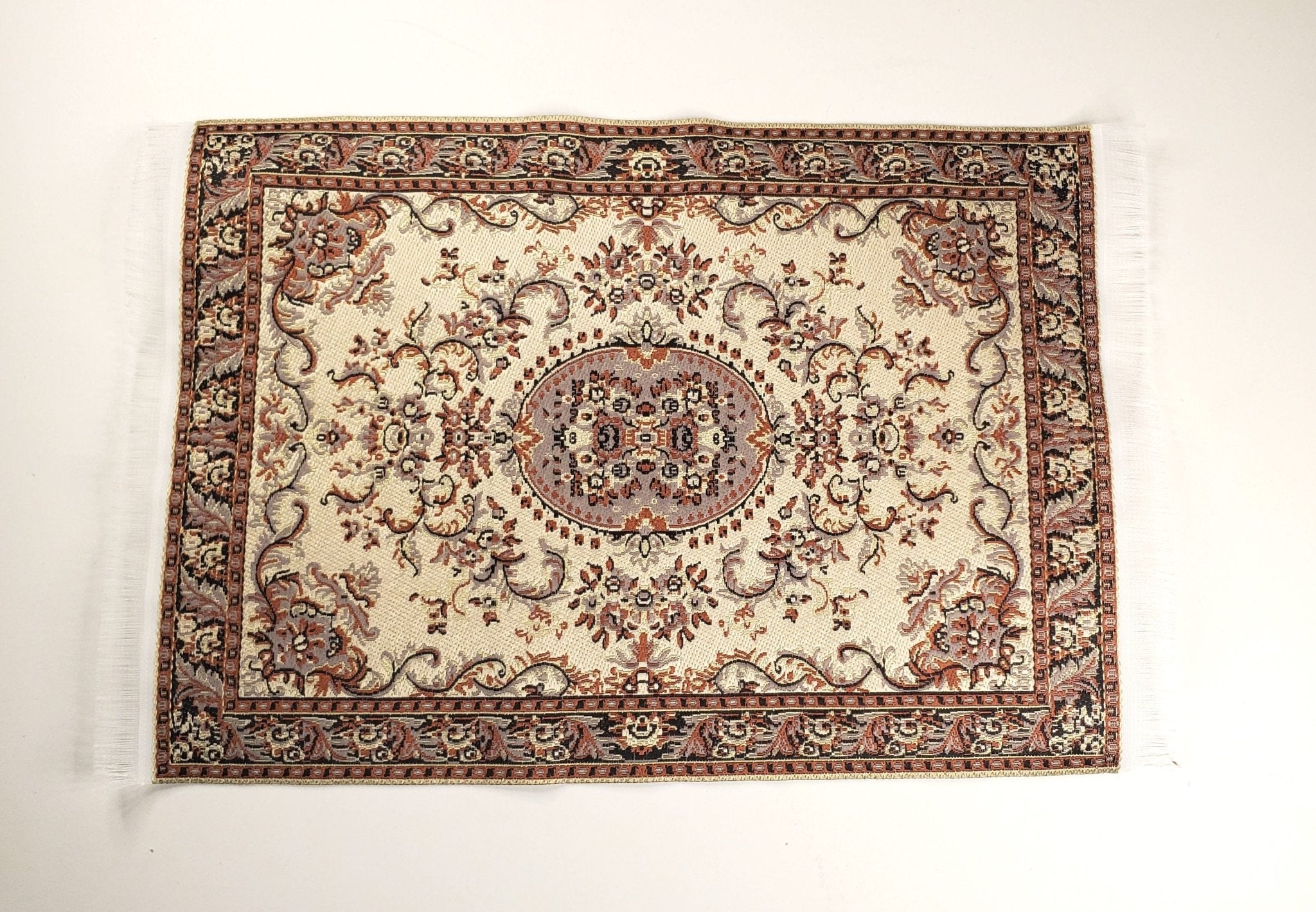 Dollhouse Fabric Rug Large Beige Black 9 1/4" x 6" 1:12 Scale Miniature ...