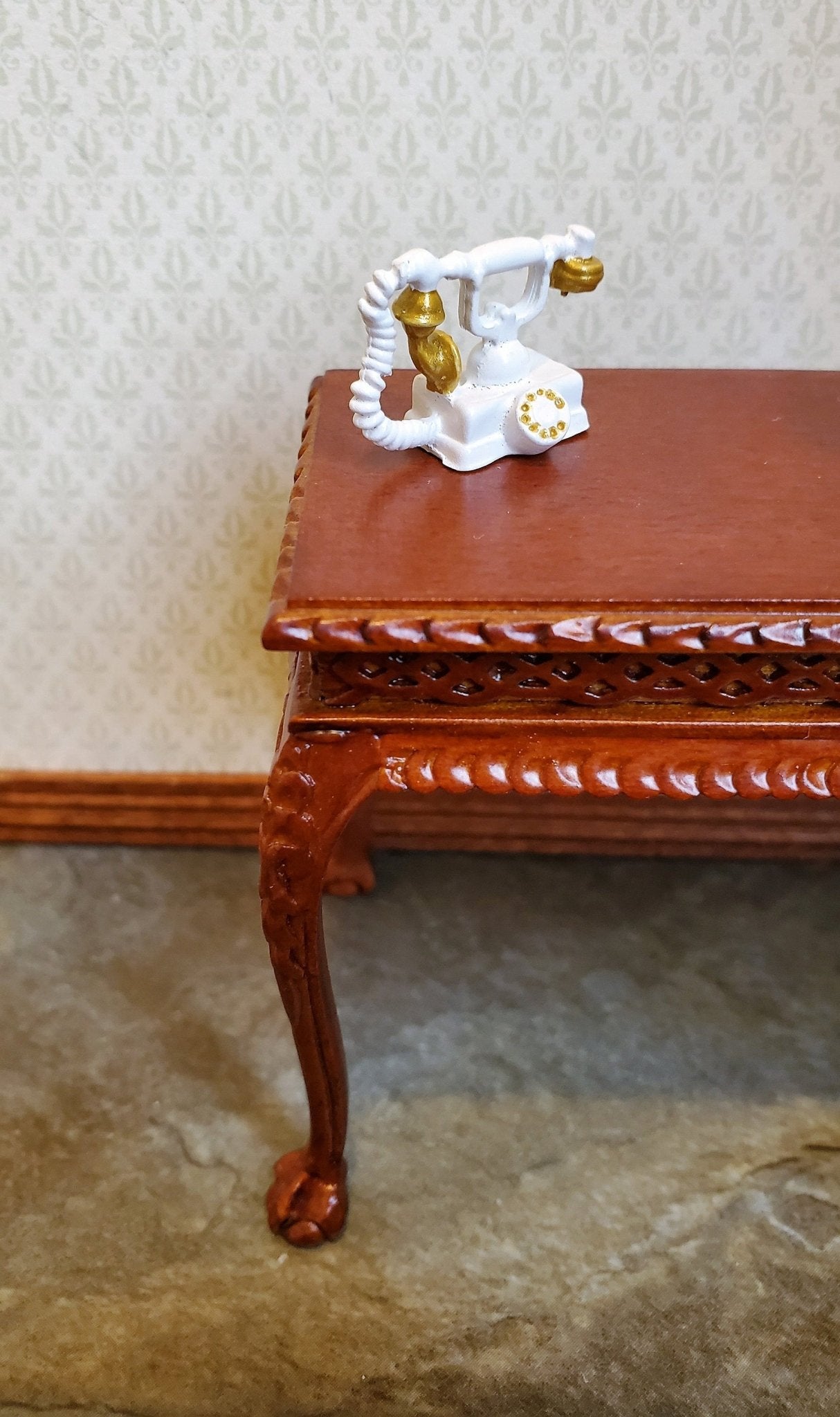 Dollhouse HALF SCALE Telephone Old Fashioned Victorian White & Gold 1: ...