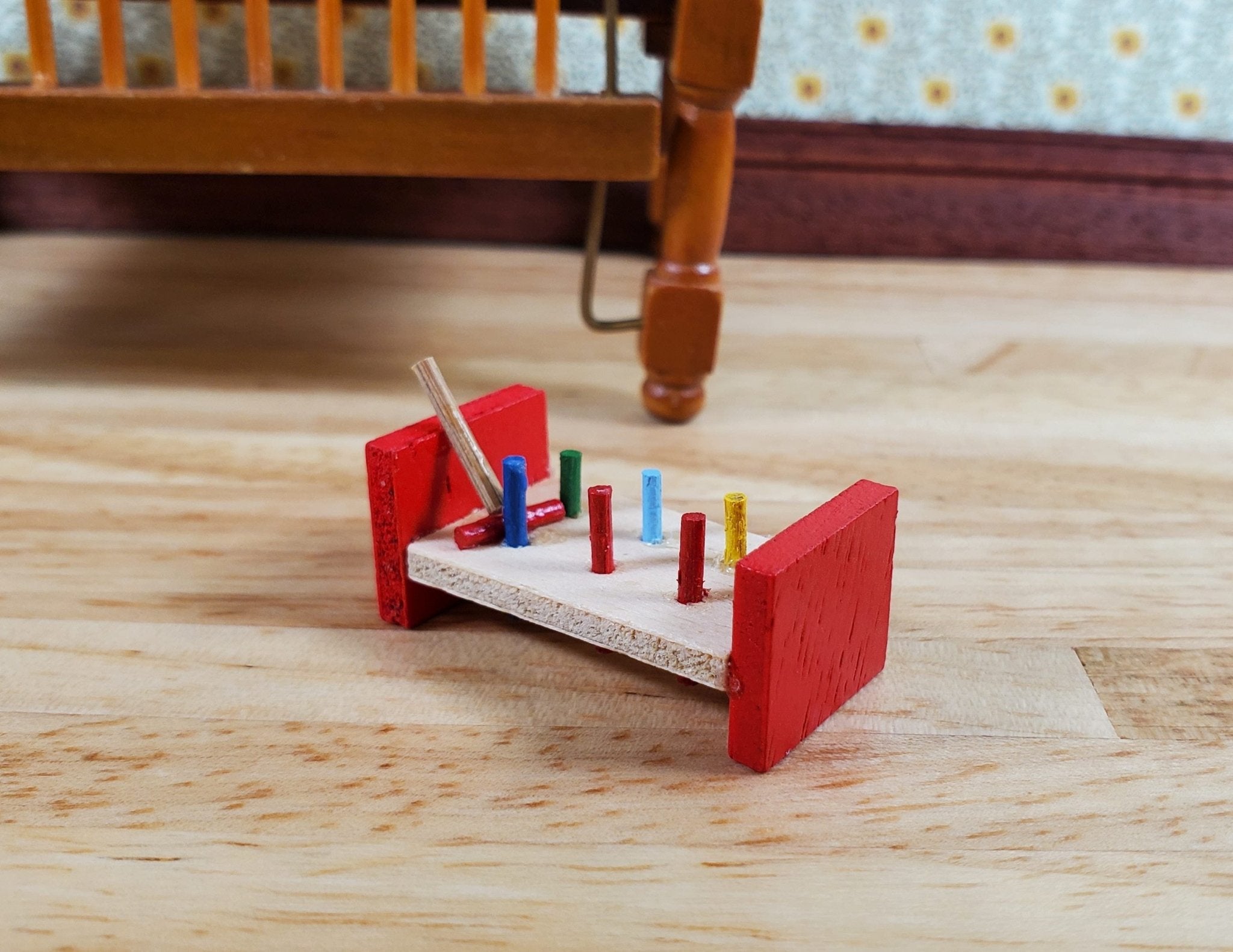 Dollhouse Hammer and Pegs Pounding Toy Wood 1:12 Scale Miniature ...