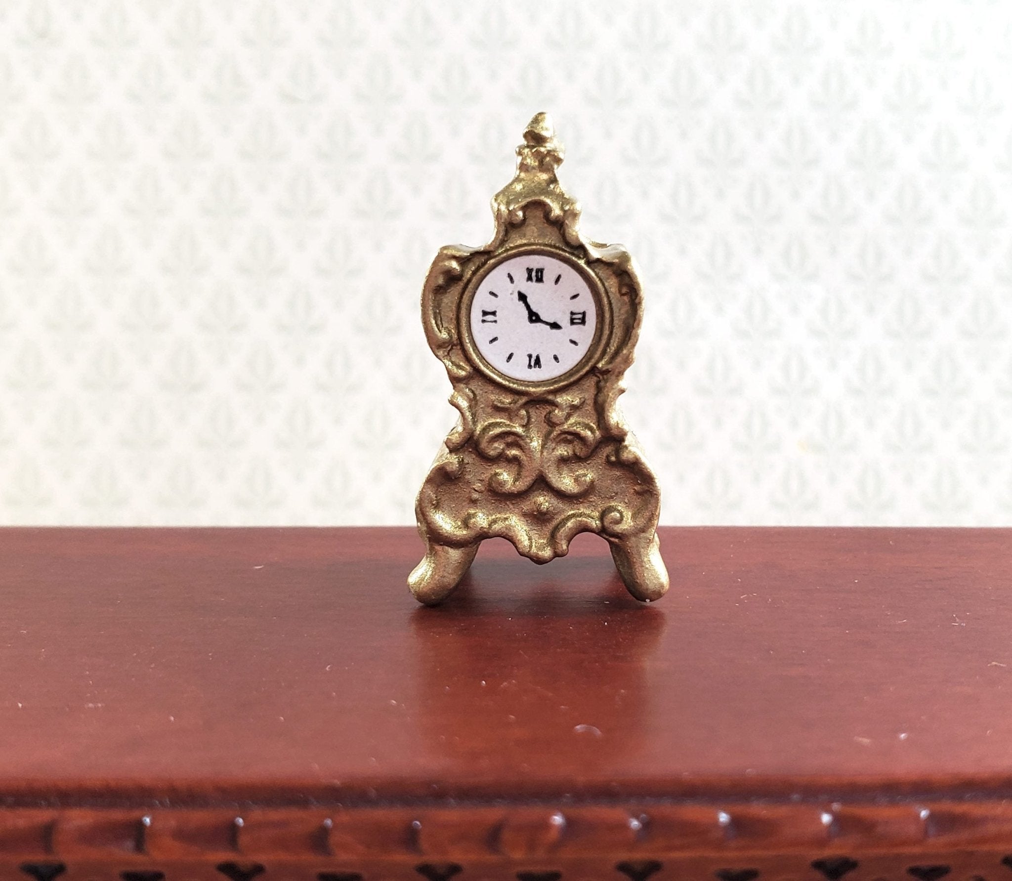 Dollhouse Mantle Clock Gold Fancy Victorian Style 1:12 Scale Miniature ...
