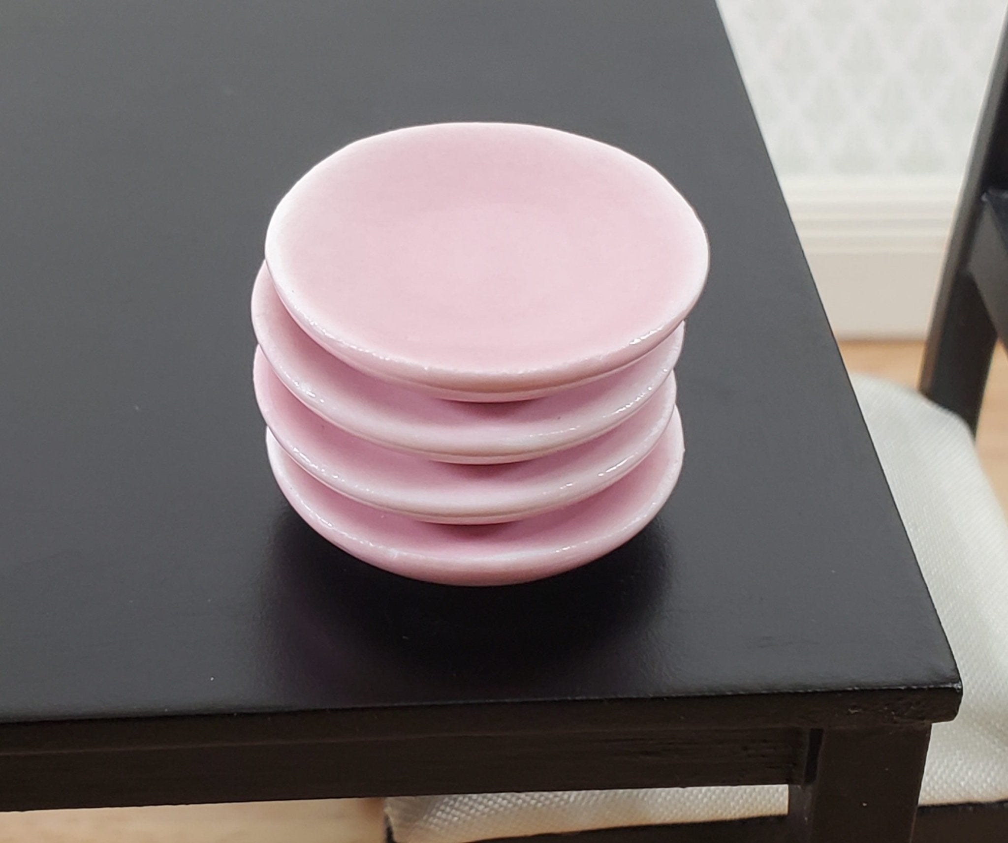 Dollhouse Pink Plates Ceramic Set of 4 Small Round 7/8" 1:12 Scale ...