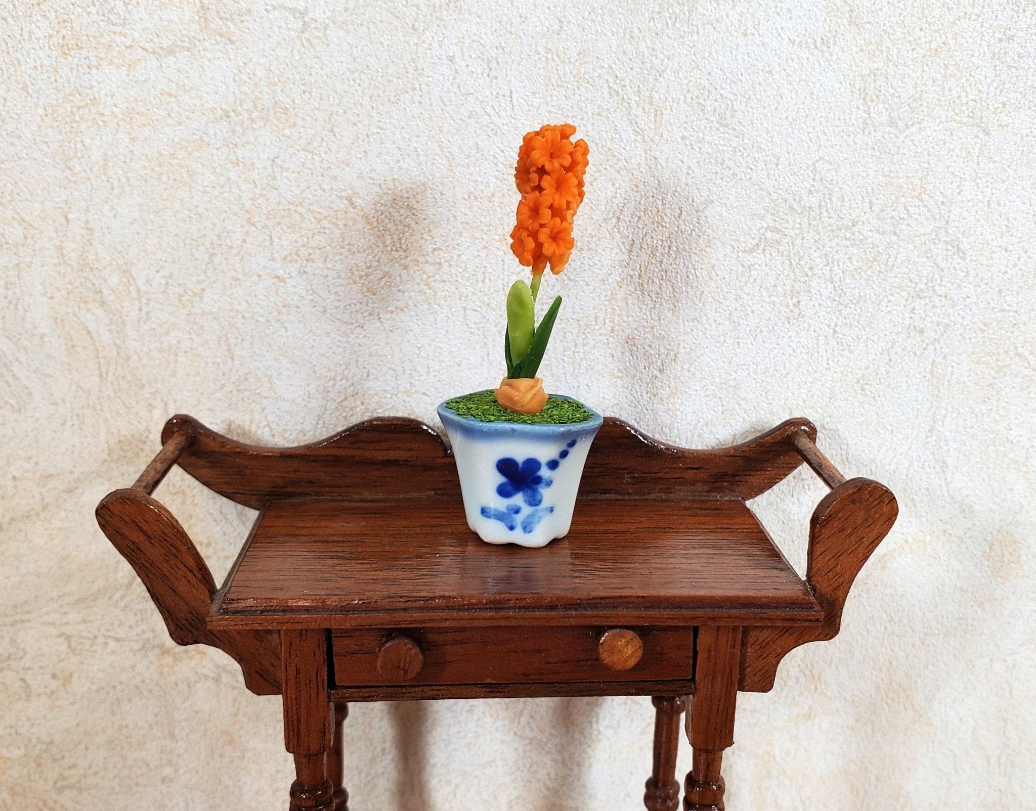 Dollhouse Potted Hyacinth Orange Flowering Plant in Ceramic Planter 1: ...