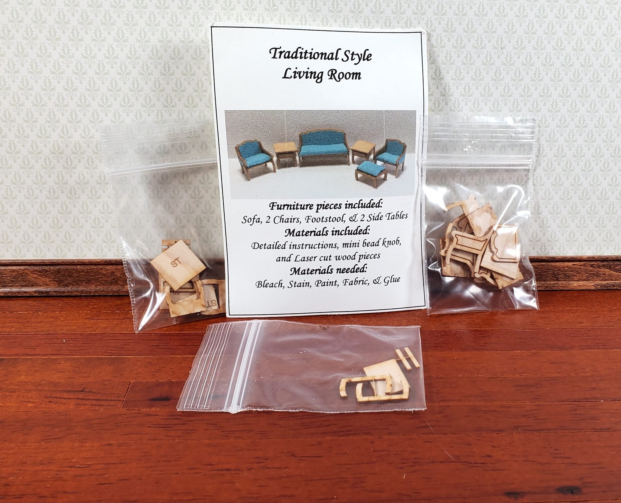 Dollhouse Quarter Scale Furniture KIT DIY Traditional Living Room Sofa ...