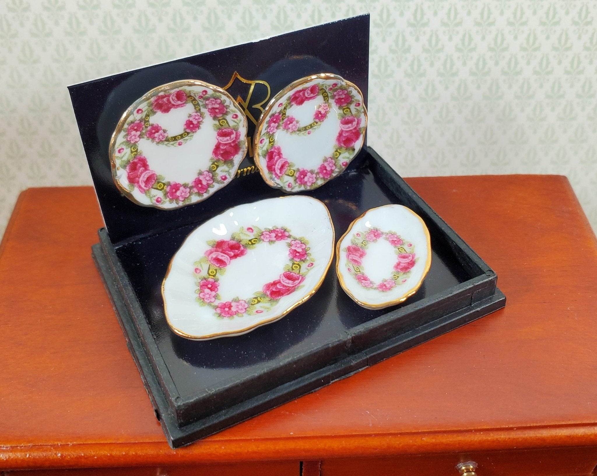 Dollhouse Serving Set Rose Design Reutter Porcelain 1:12 Scale ...