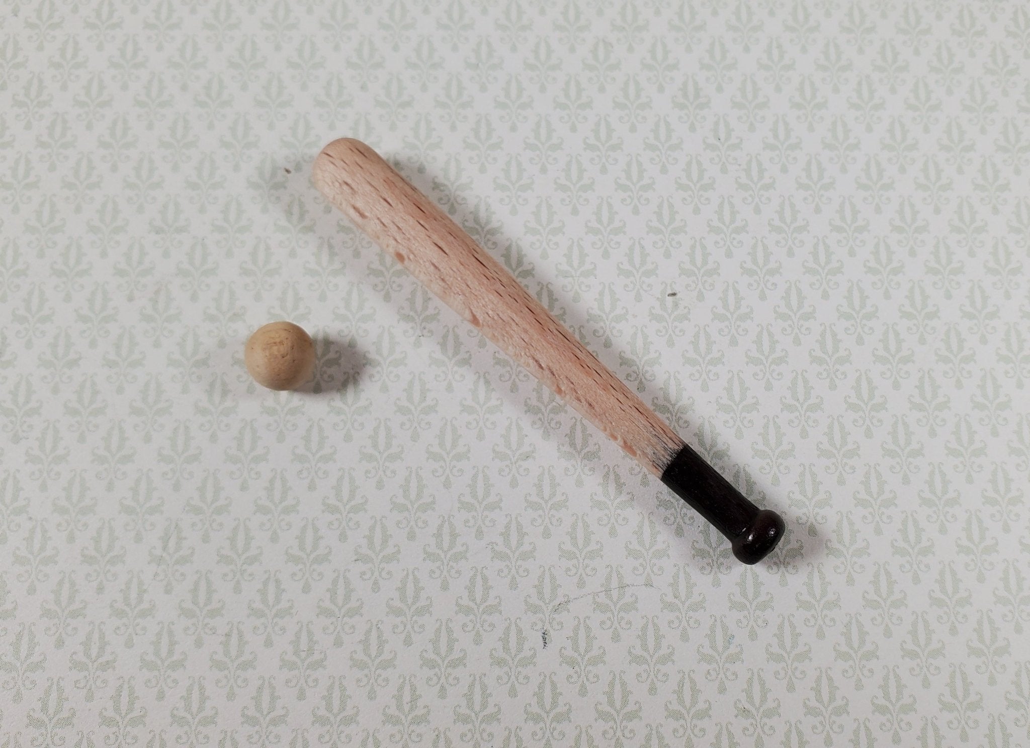 Dollhouse Wooden Baseball Bat with Wood Ball 1:12 Scale Miniature ...
