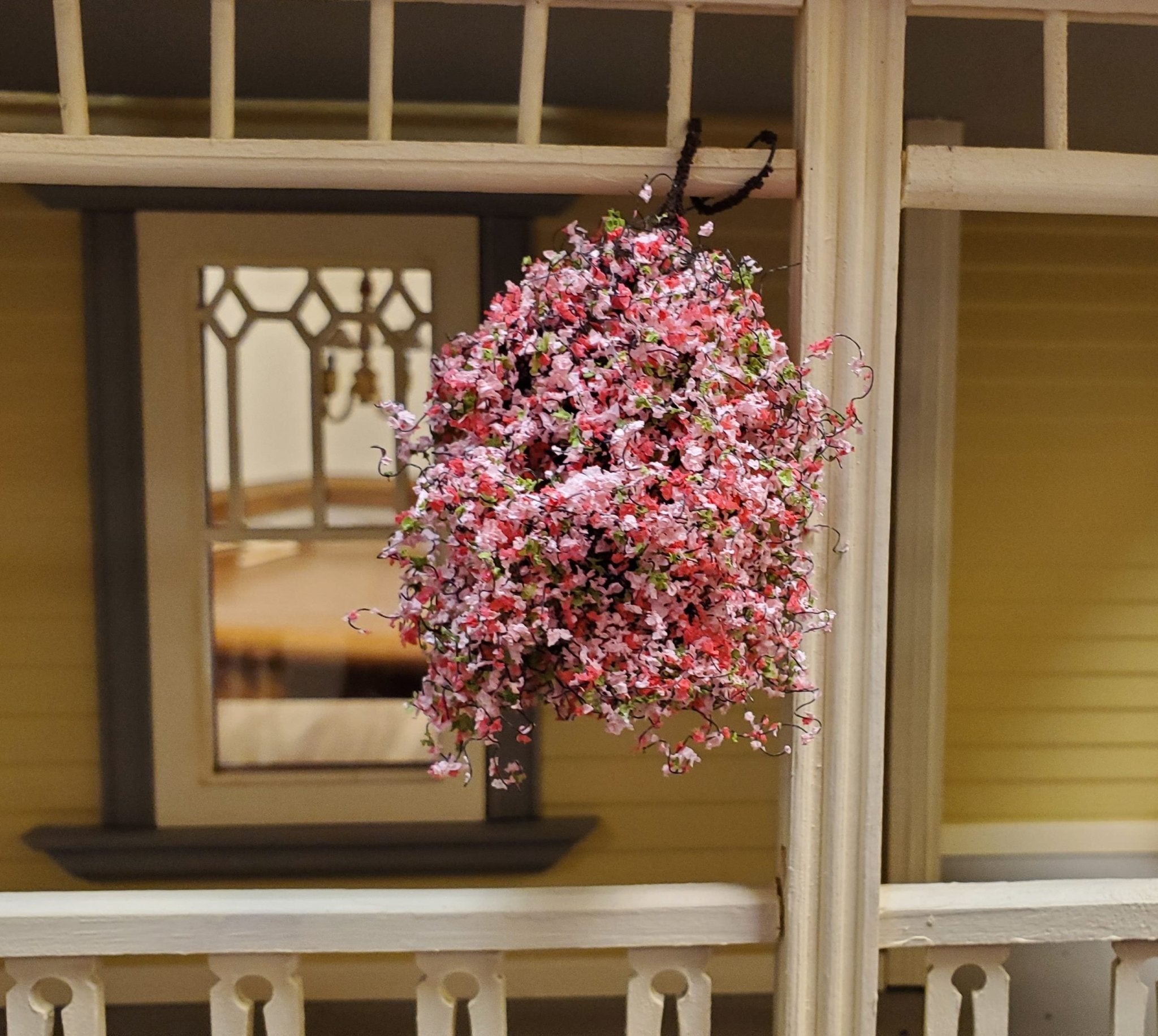 Large Miniature Hanging Plant Flowers Pink Green Model Scenery 1:12 ...