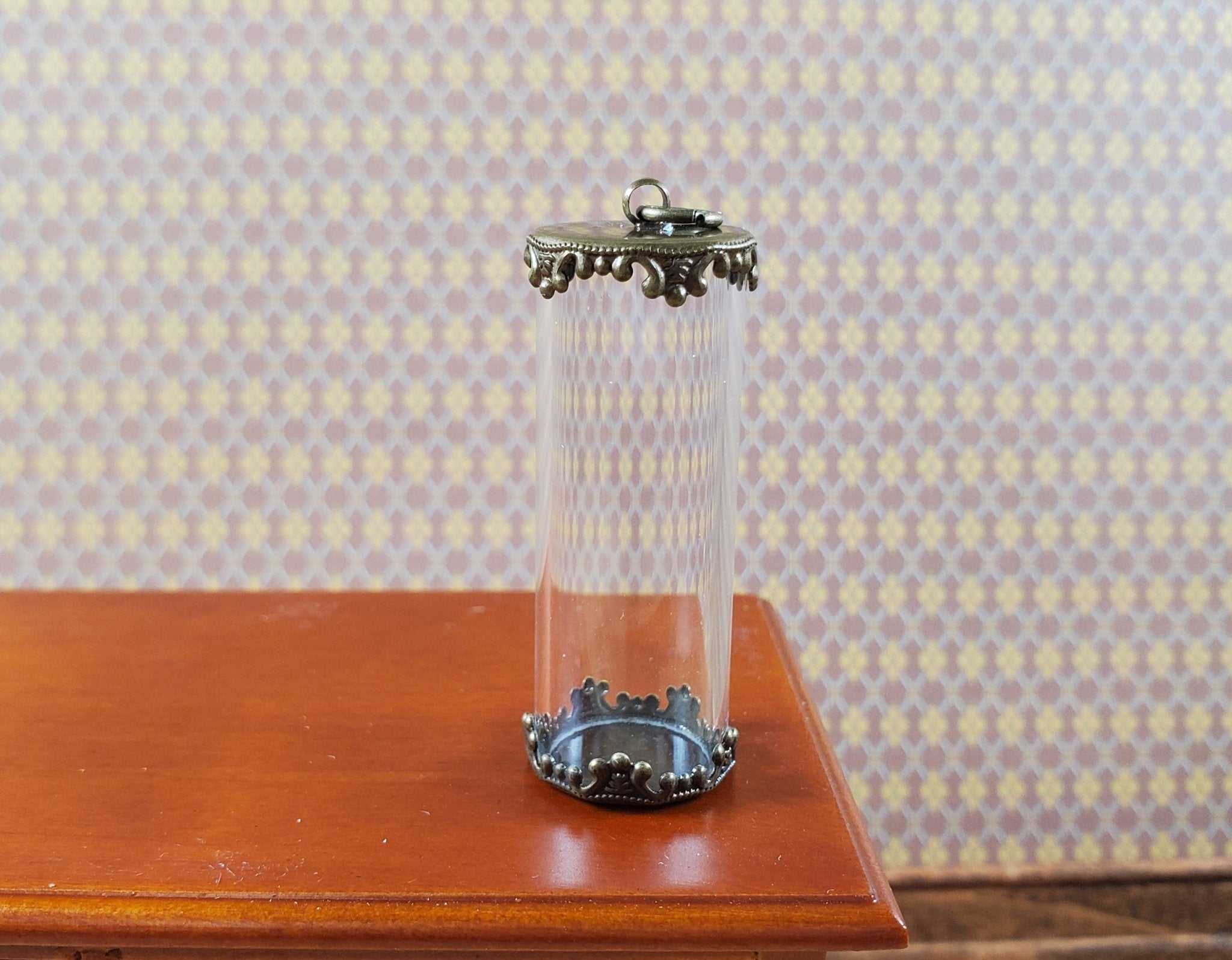 Tiny Tube Jar Glass Cover on Base Display Miniature Curiosities 1 9/16 ...