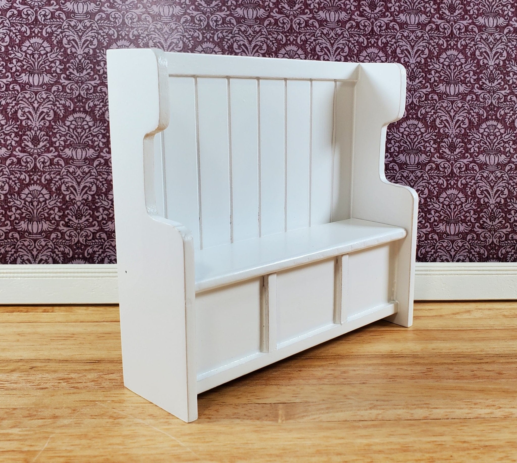 Dollhouse Bench Country Style High Back WHITE Opening Seat 1:12 Scale ...