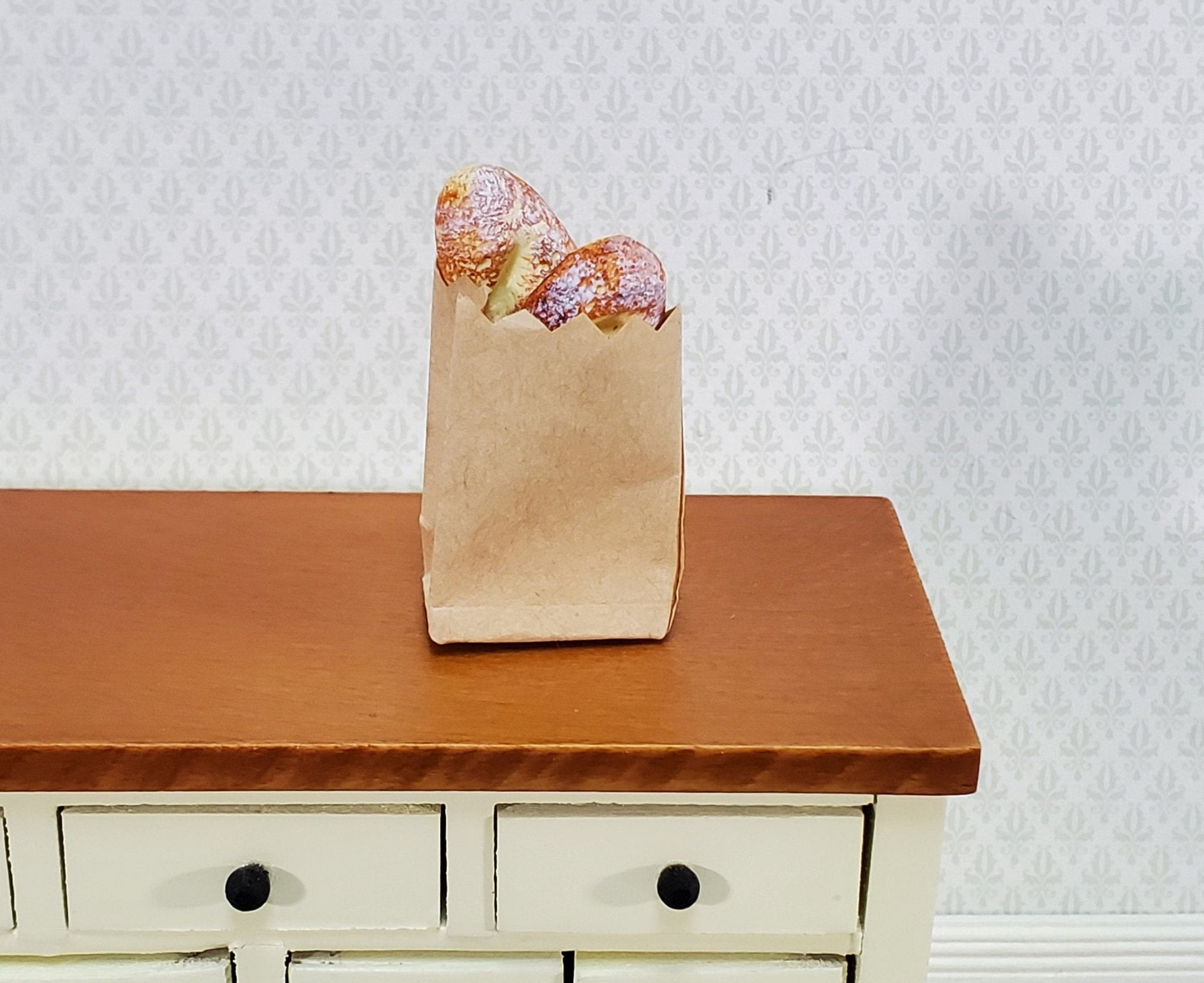 Dollhouse Bread in Brown Paper Bag 2 Loaves 1:12 Scale Food Kitchen ...