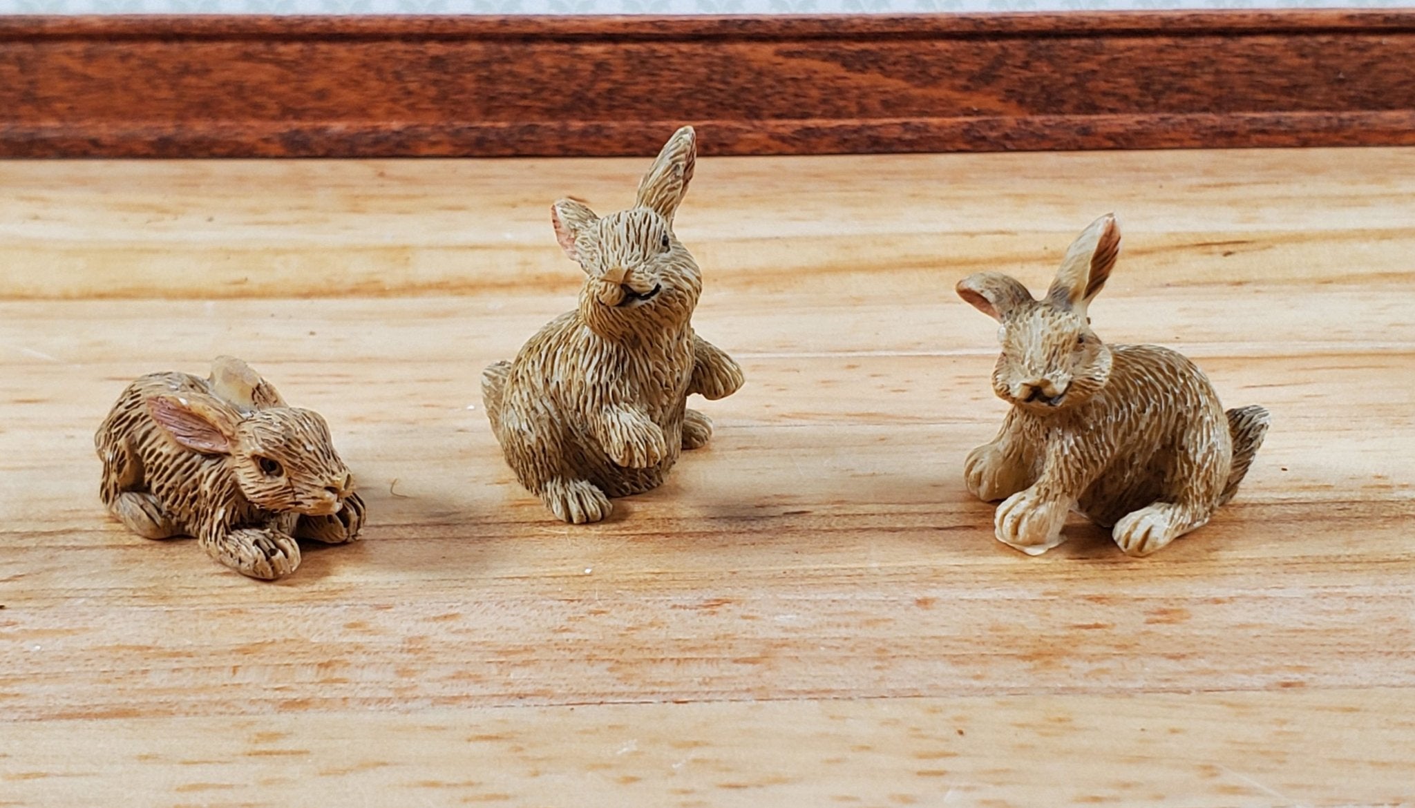 Dollhouse Bunny Rabbits Set of 3 Brown 1:12 Scale Miniature Pets ...