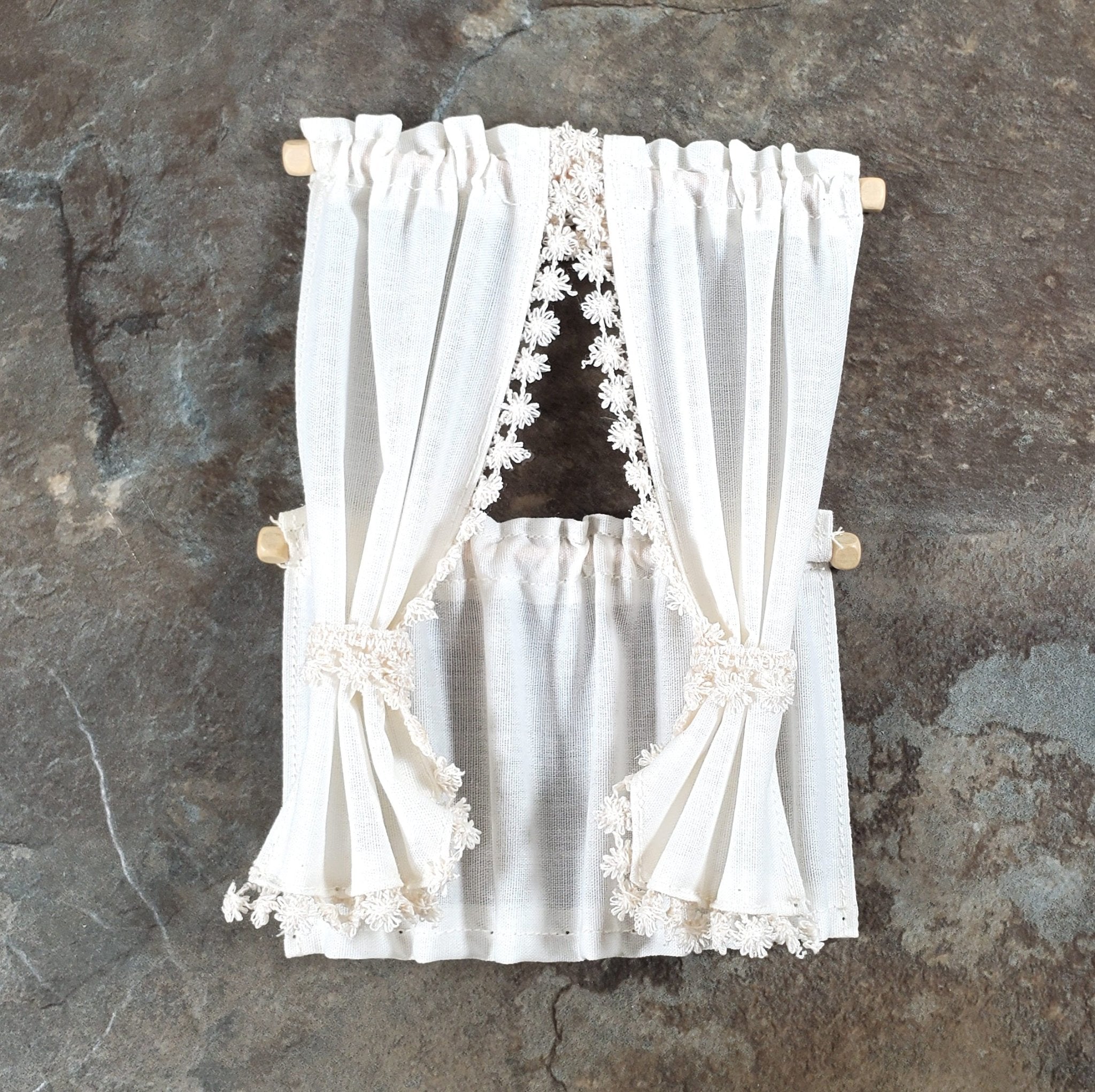 Dollhouse Cafe Curtains Ecru with Lace & Curtain Rod 1:12 Scale ...