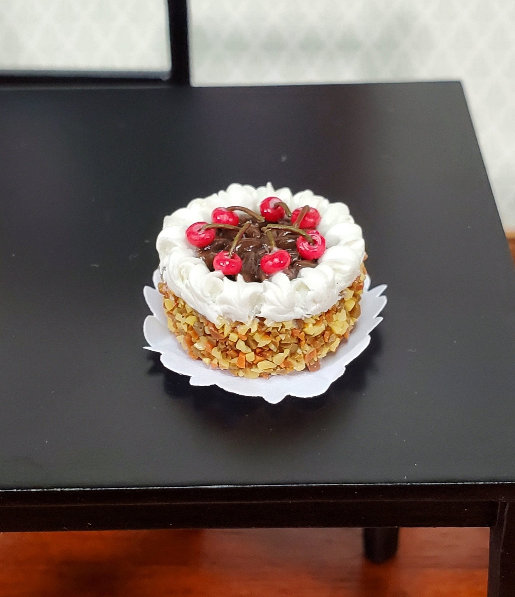 Dollhouse Cake Round Chocolate Cherry with Nuts 1:12 Scale Miniature ...