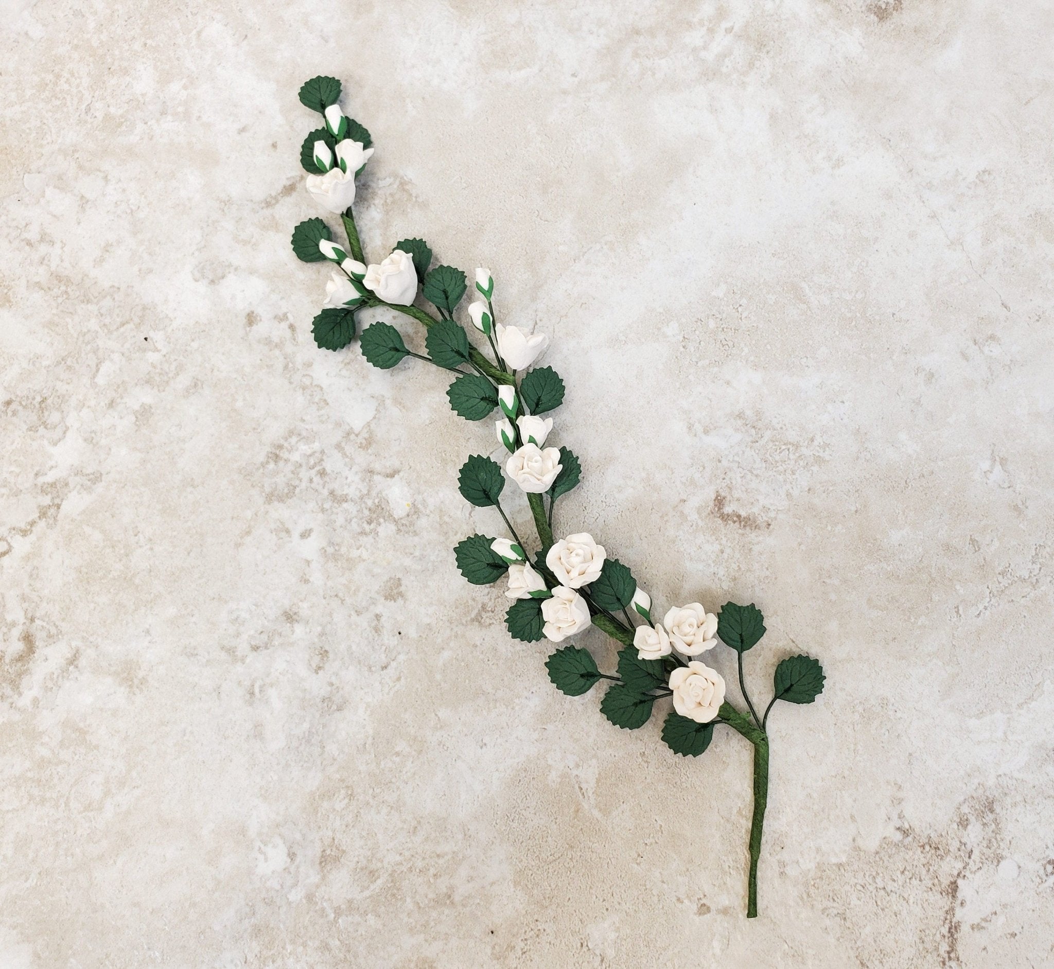 Dollhouse Climbing White Roses Bendable 7" Clay Miniature Flowers ...