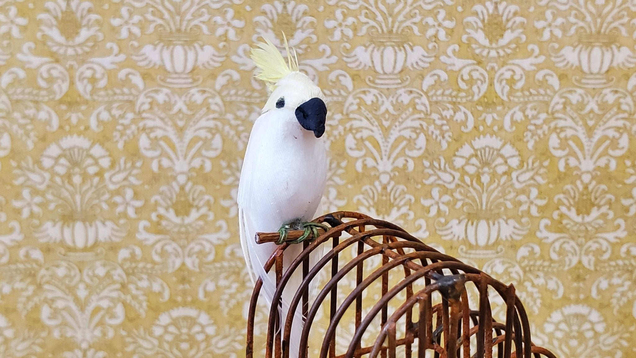 Dollhouse Cockatoo Bird White and Yellow Large 1:12 Scale Miniature Pet ...