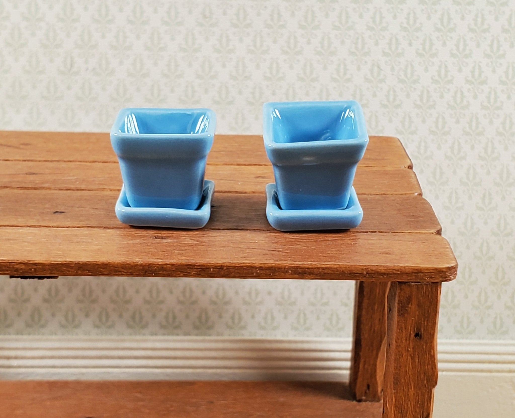 Dollhouse Flower Pots Planters Set of 2 Blue Ceramic 1:12 Scale ...