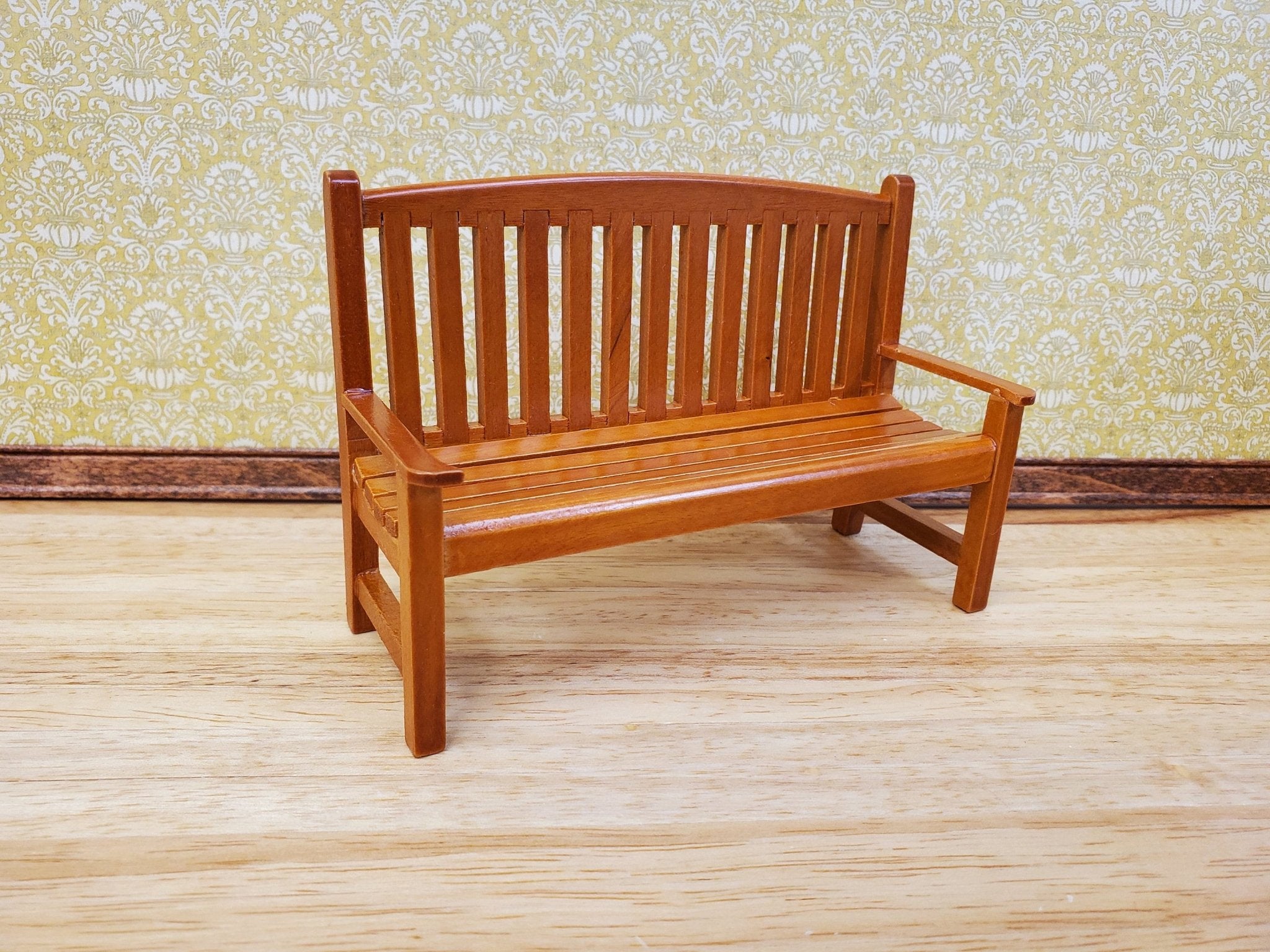 Dollhouse Garden Bench Large Classic Style Wood with Walnut Finish 1:12 ...