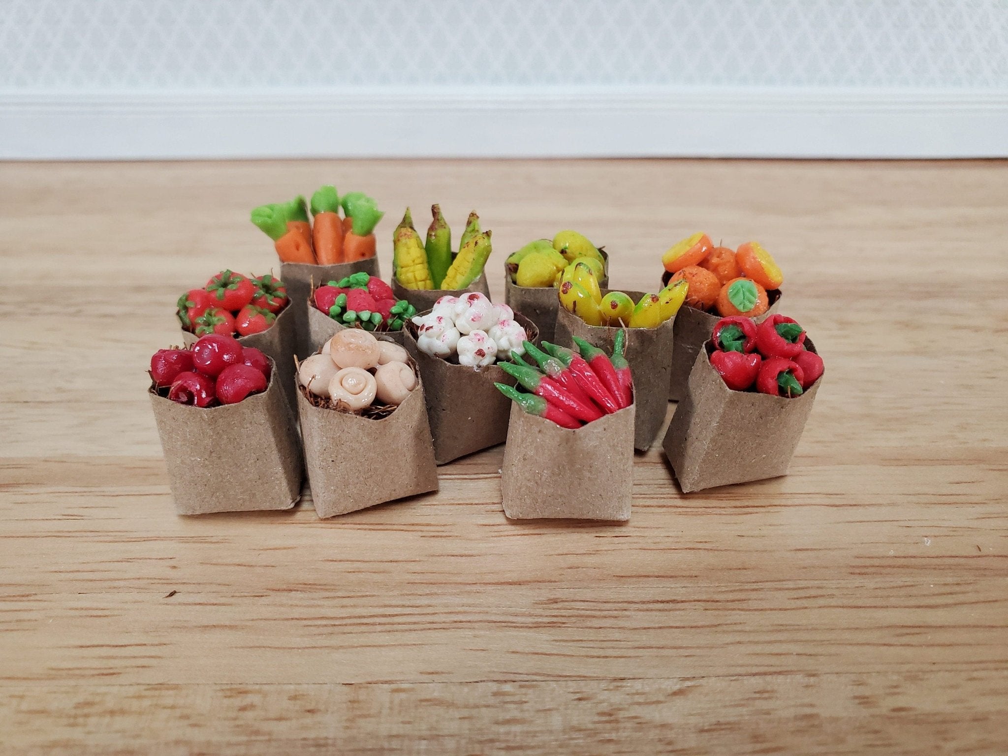 Dollhouse Groceries 12 Small Bags Fruits Vegetables 1:12 Scale ...