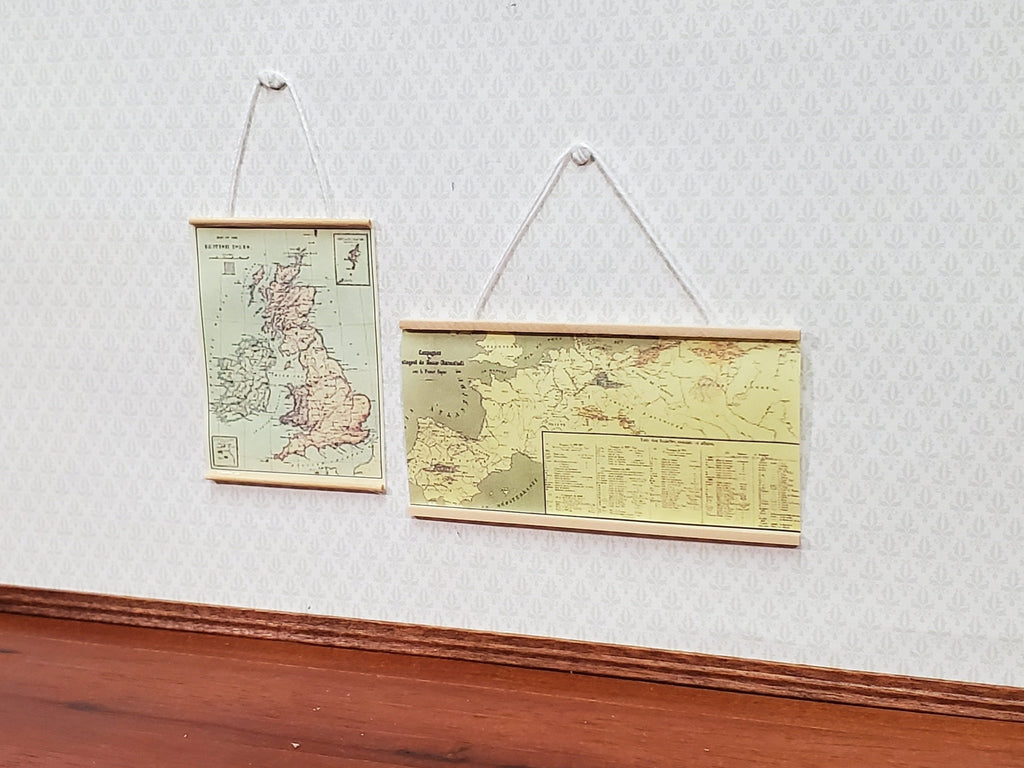 Dollhouse Hanging Maps School Style Europe England 1:12 Scale Miniature ...