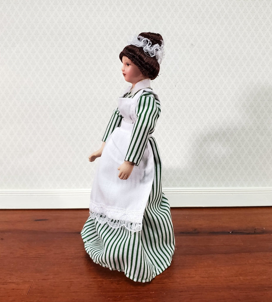 Dollhouse Maid Cook Housekeeper Striped Dress Doll Porcelain Poseable 1 ...