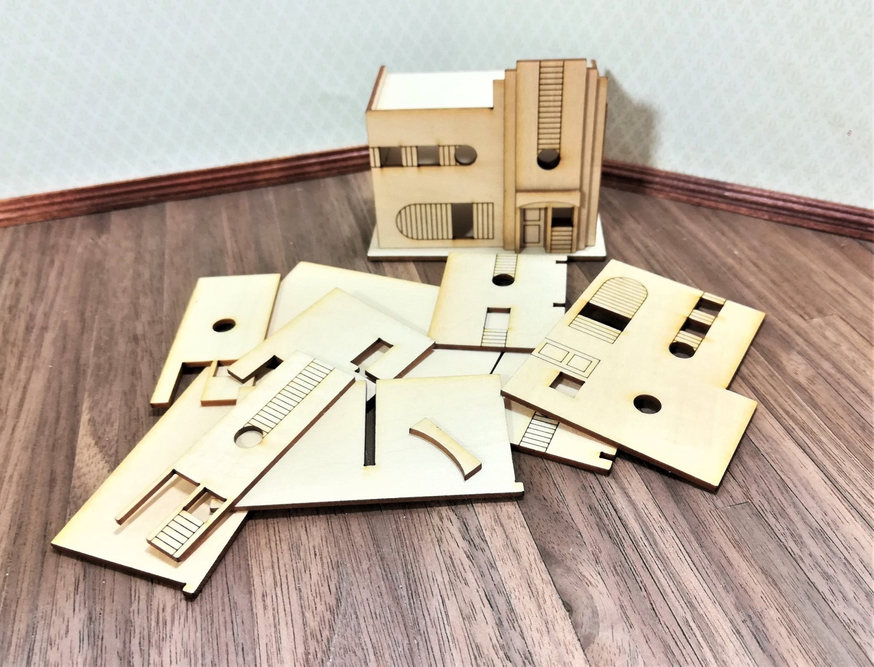 Dollhouse Miniature 1:144 Scale Kit House Art Deco Style 4 Rooms Easy ...