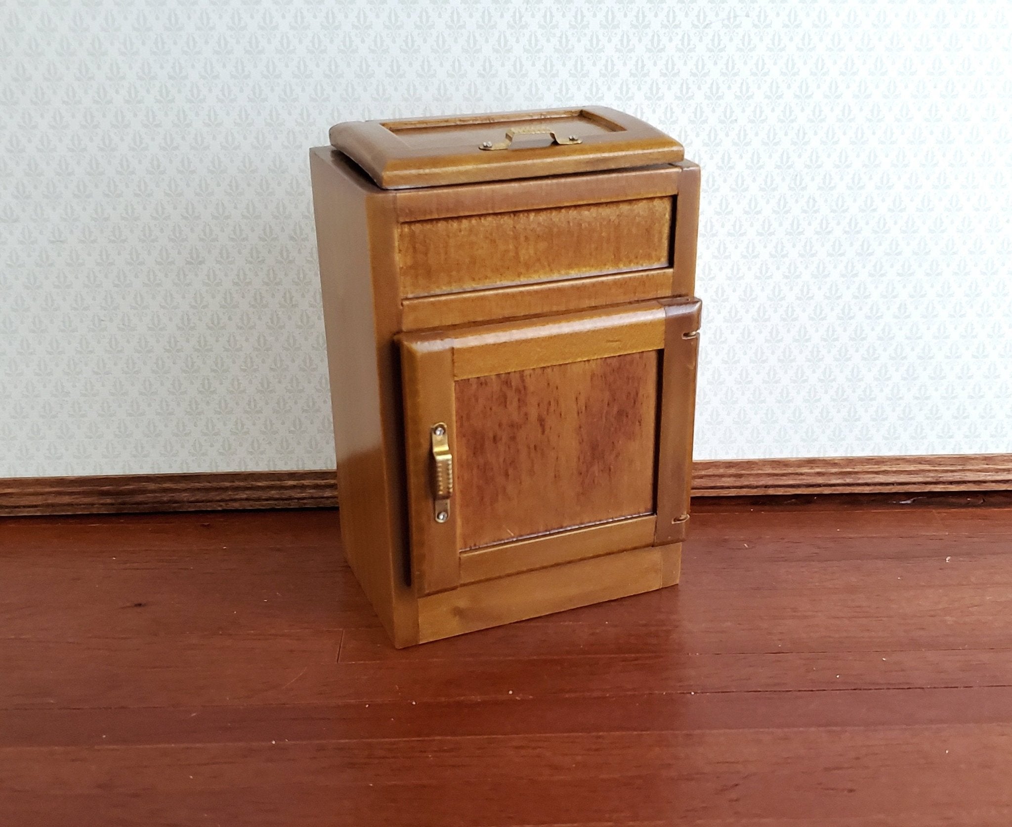 Dollhouse Miniature Ice Box Fridge Light Walnut Finish 1:12 Scale Wood ...