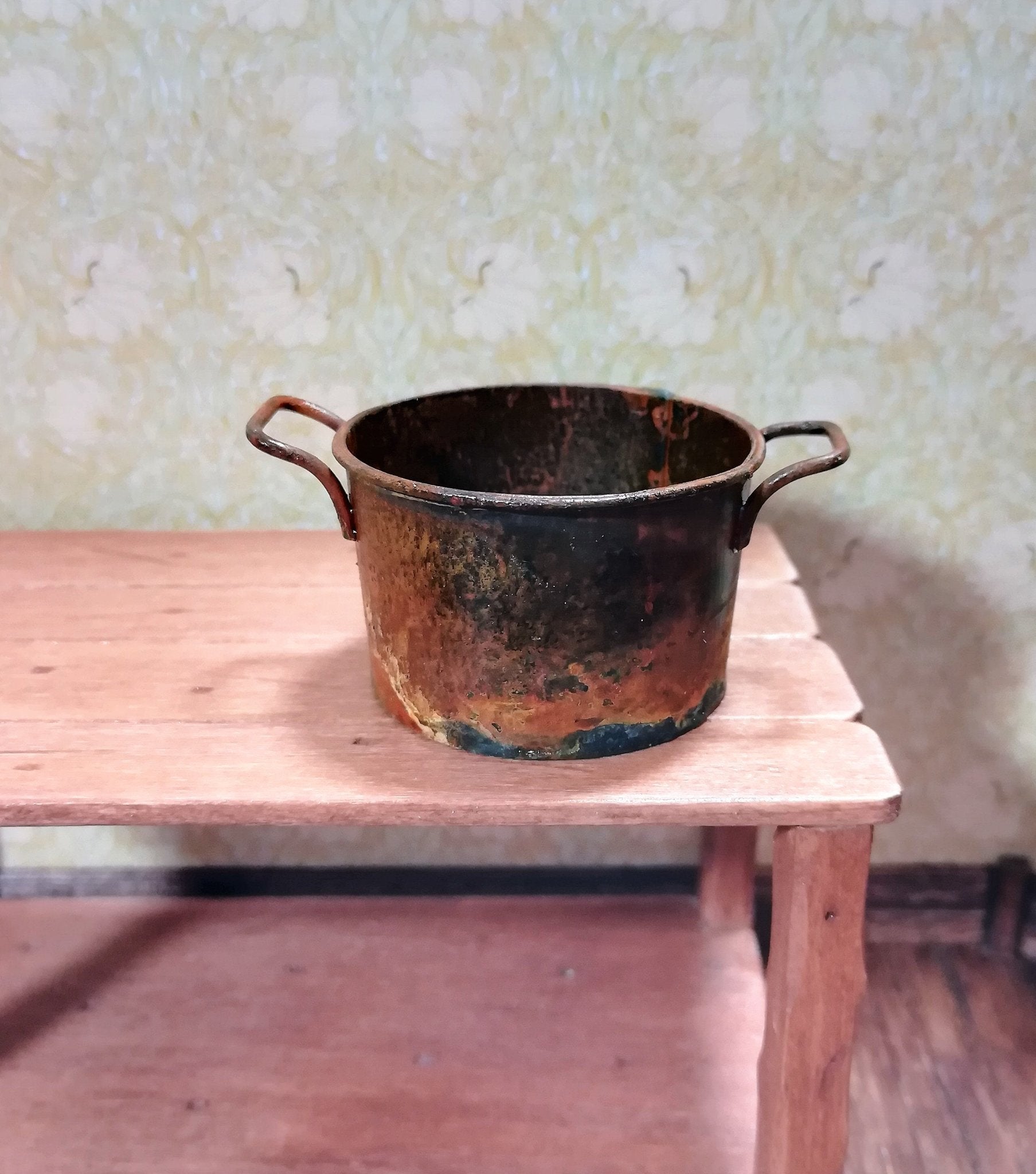 Dollhouse Miniature Metal Vat with Handles Large Rusted Aged 1:12 Scale ...