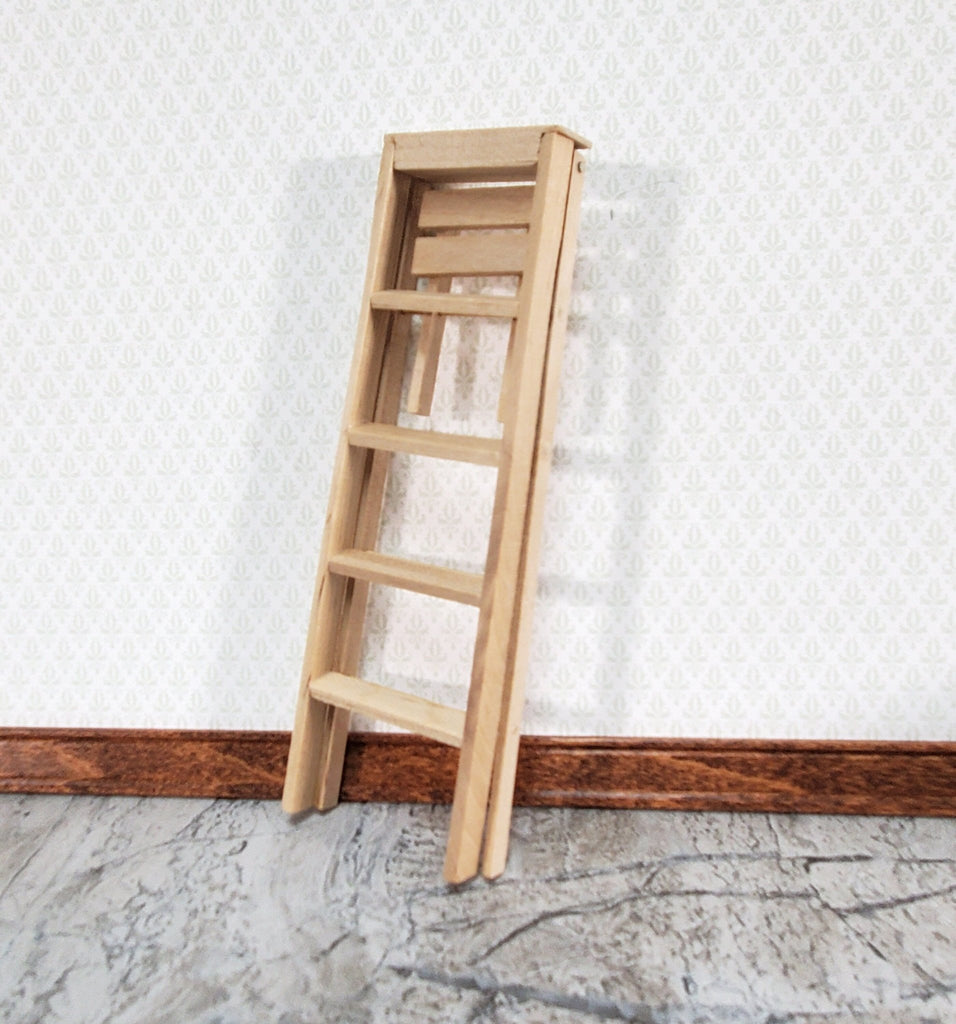 Dollhouse Miniature Step Ladder Tall Wood Folds DIY 1:12 Scale ...