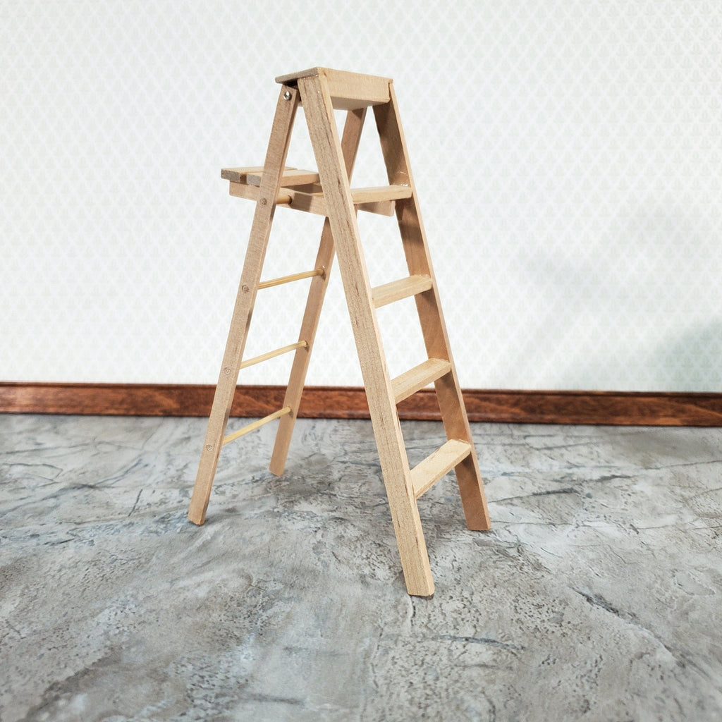 Dollhouse Miniature Step Ladder Tall Wood Folds DIY 1:12 Scale ...