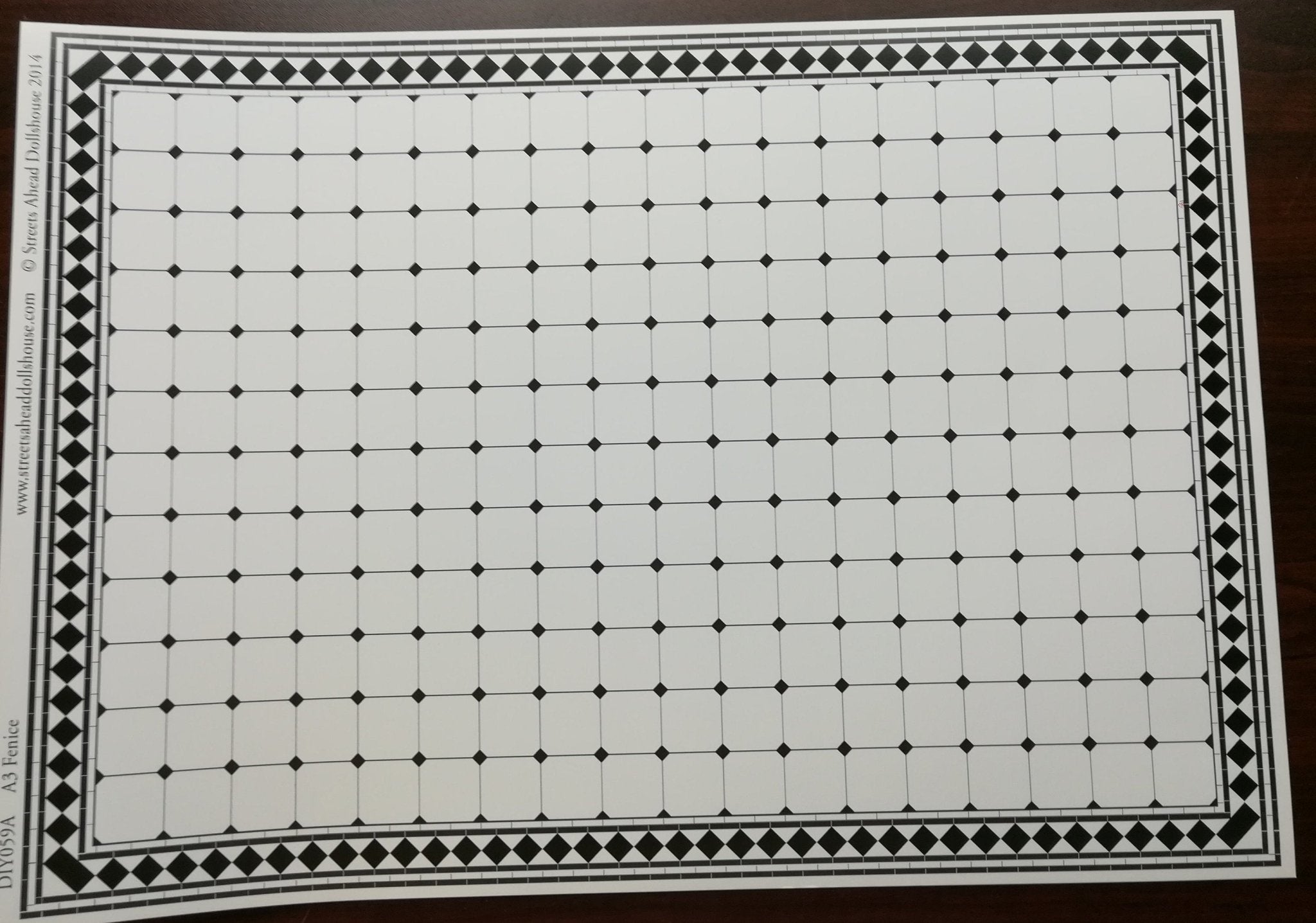 Dollhouse Miniature Tile Flooring White with Black Diamonds Glossy ...
