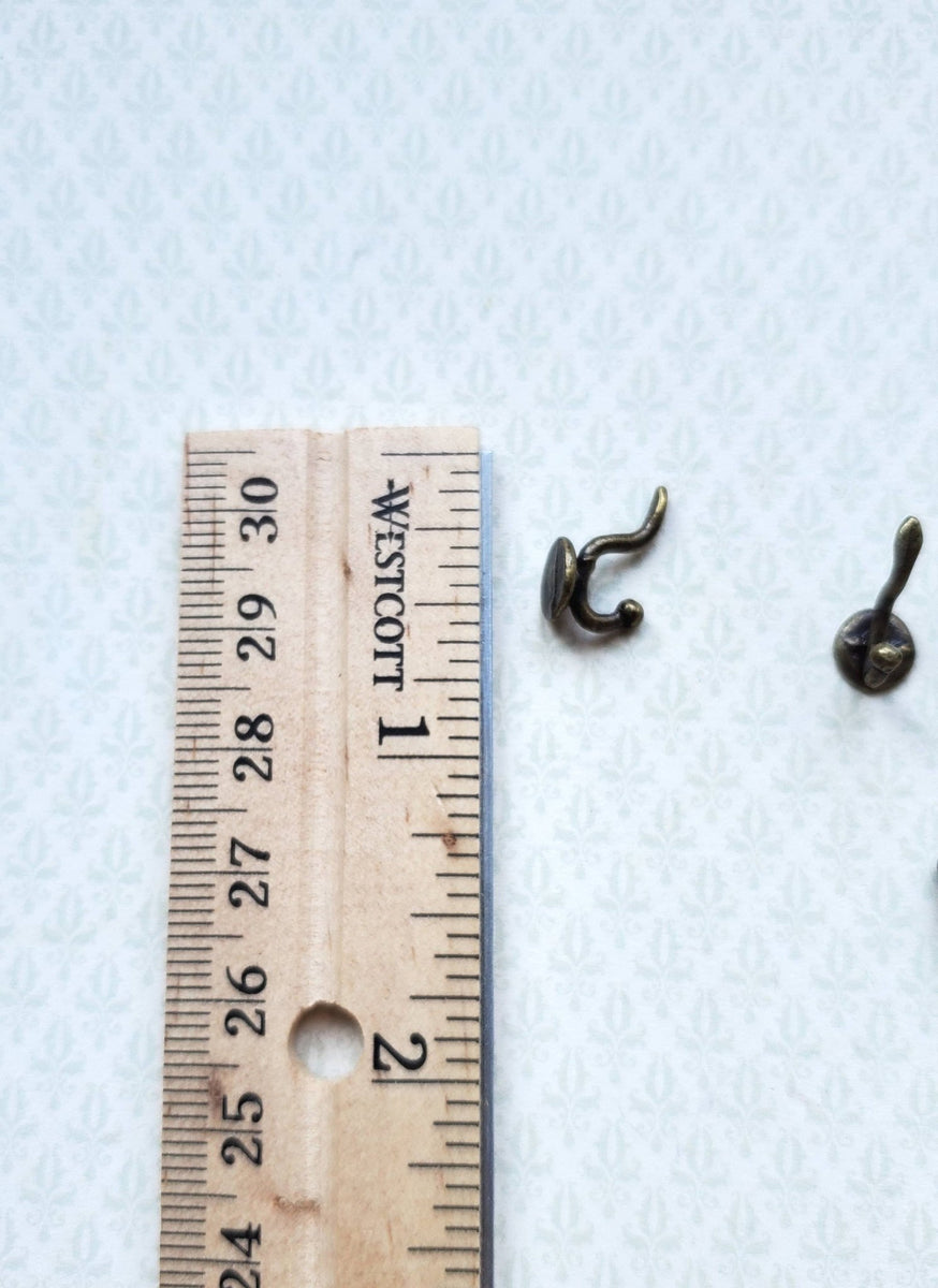 Dollhouse Miniature Wall Hooks Set of 4 Metal 1:12 Scale Antique Brass ...