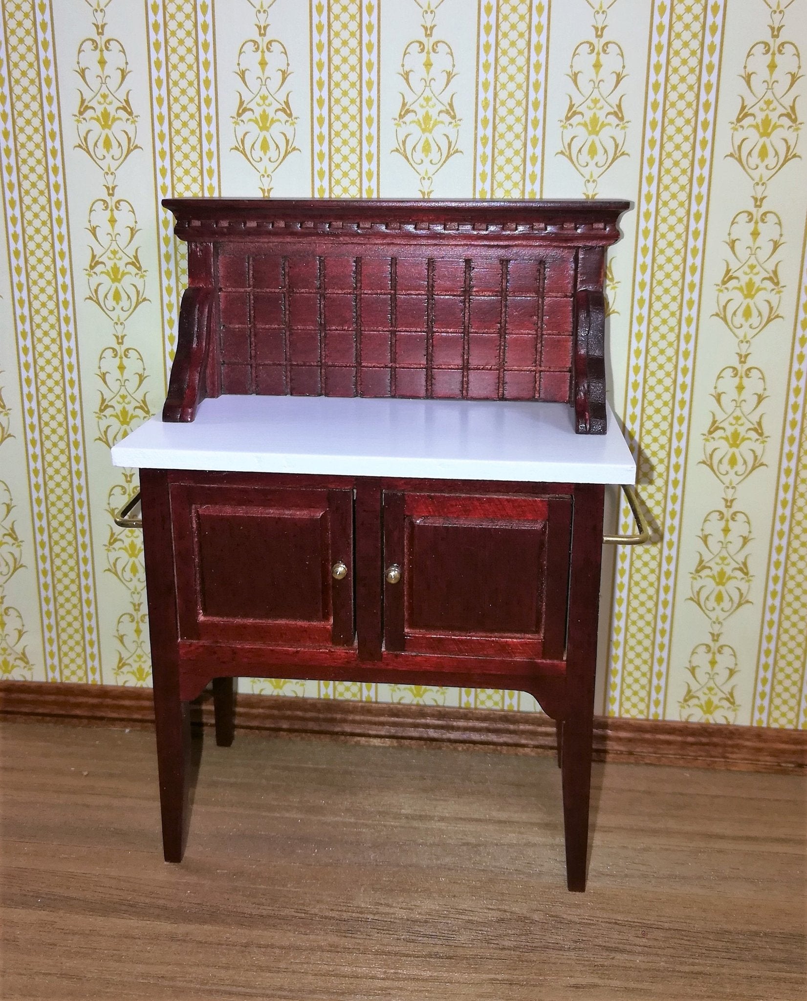 Dollhouse Miniature Wash Stand or Side Board Mahogany Finish 1:12 Scale ...