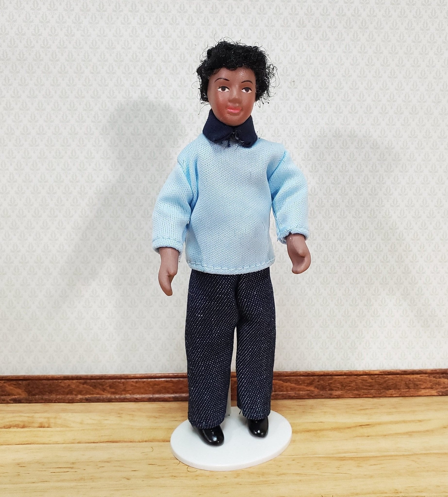 Dollhouse Modern Man Black Brown Doll Dad Father Male Porcelain ...