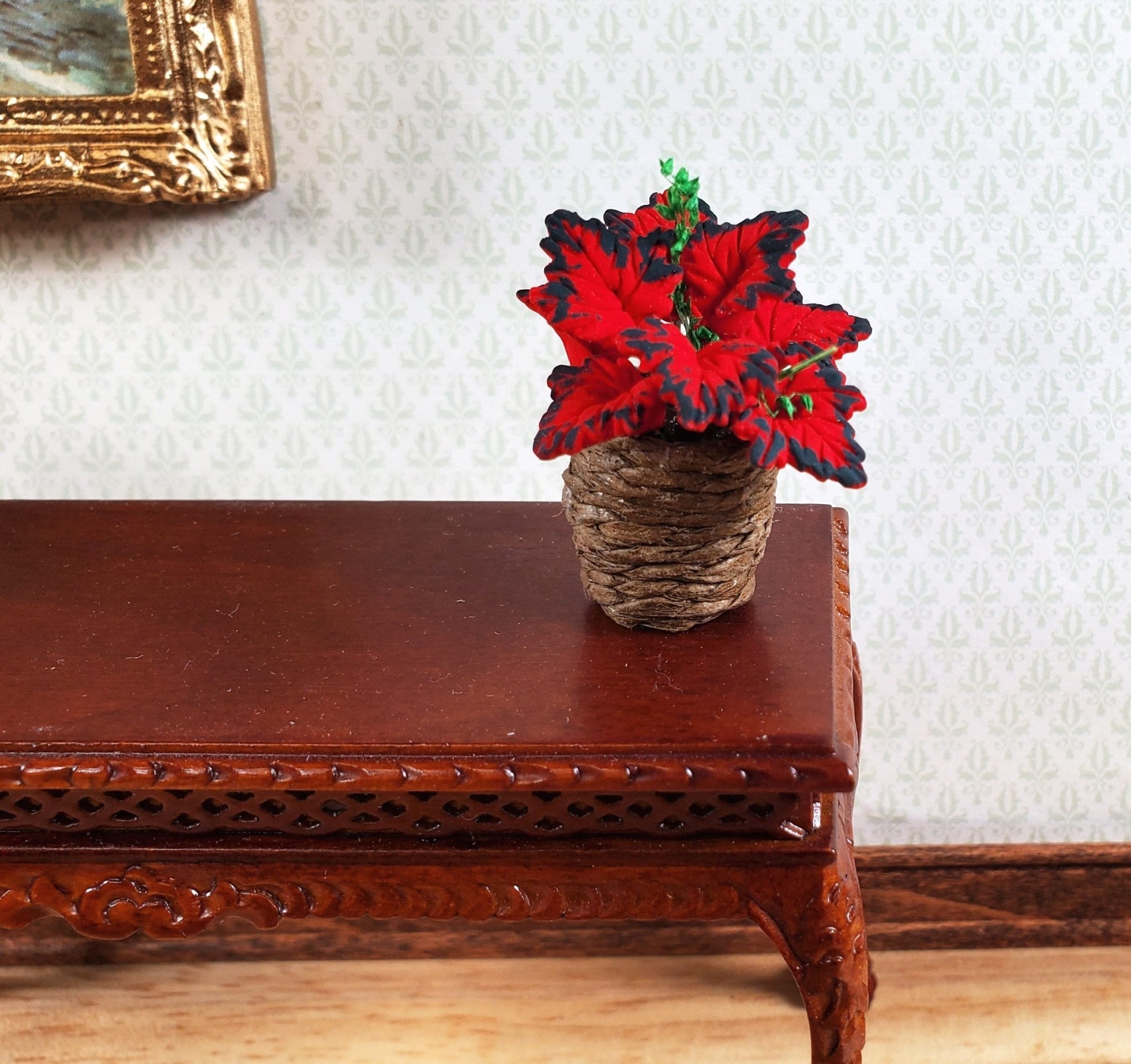 Dollhouse Red Coleus Plant in a Basket 1:12 Scale Miniature Garden ...