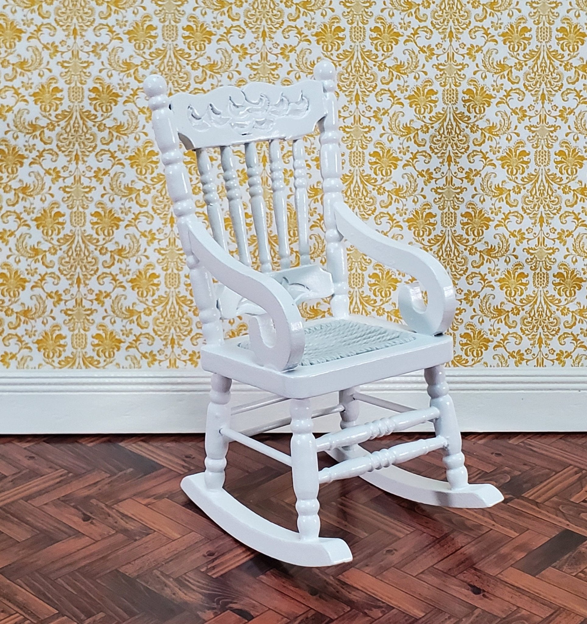 Dollhouse Rocking Chair Wood White Finish 1:12 Scale Miniature ...