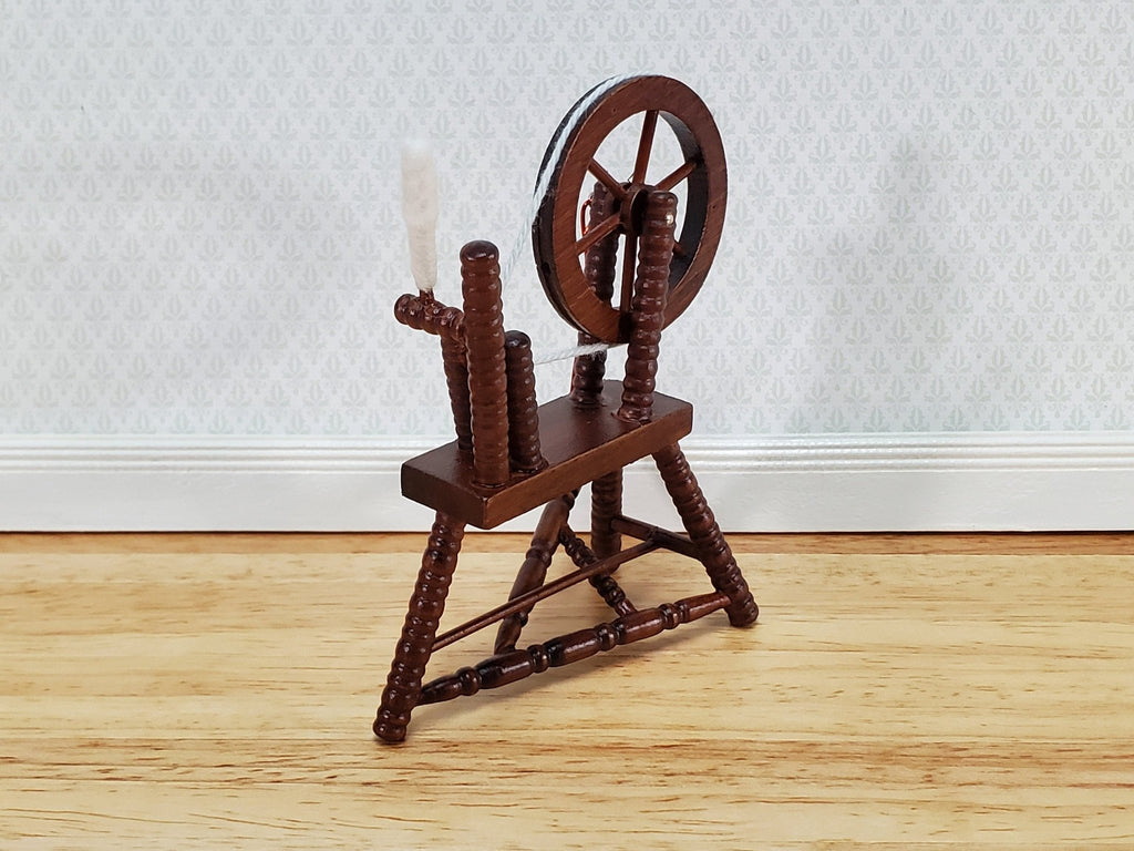 Dollhouse Spinning Wheel Wood Walnut Finish 1:12 Scale Miniature Furni ...