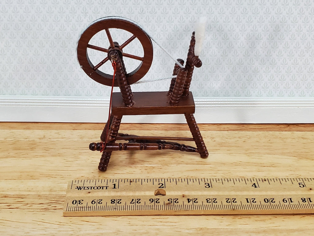 Dollhouse Spinning Wheel Wood Walnut Finish 1:12 Scale Miniature Furni ...