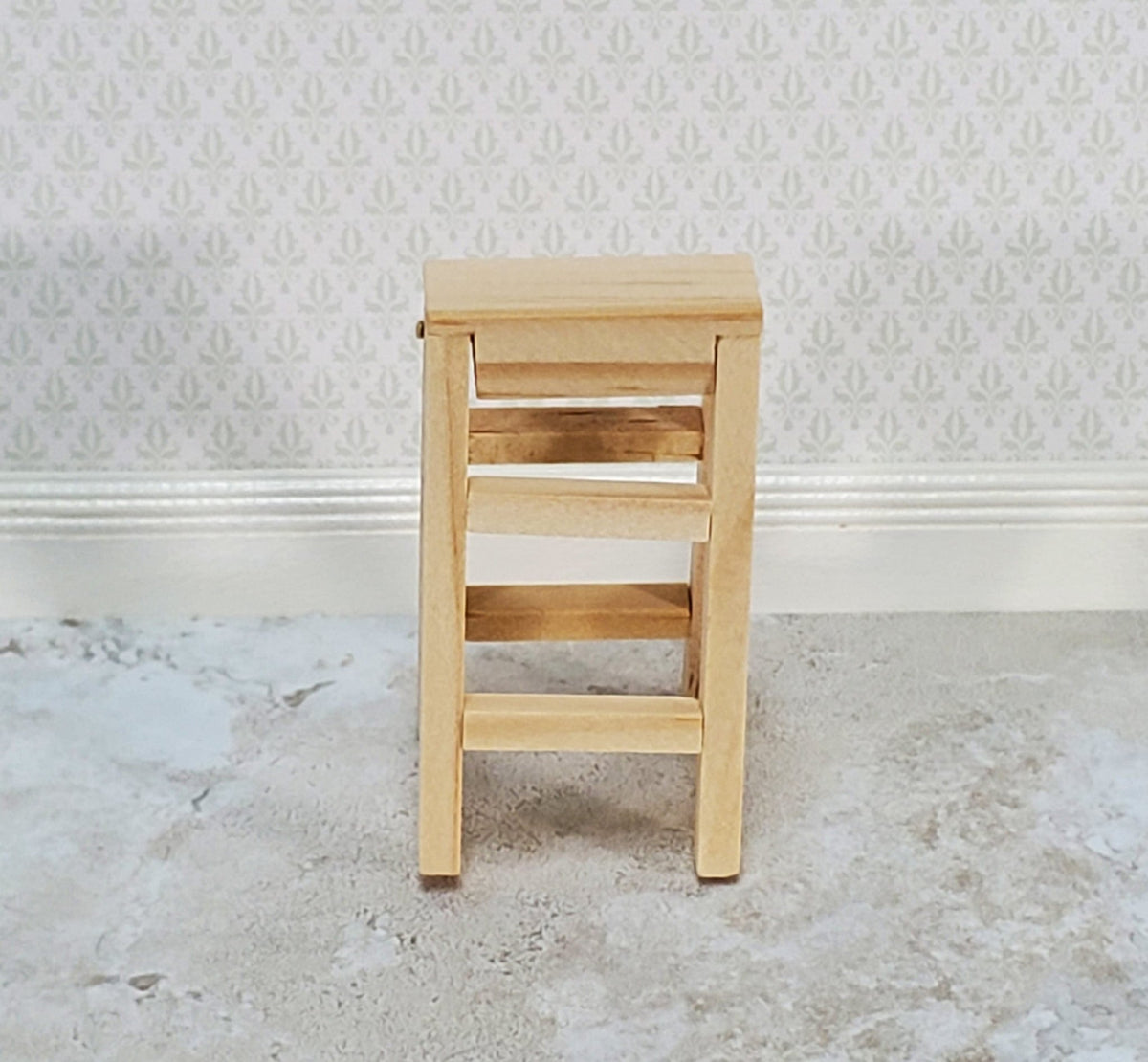 Dollhouse Step Ladder 3 Steps Unpainted Wood 1:12 Scale Miniature Opens ...